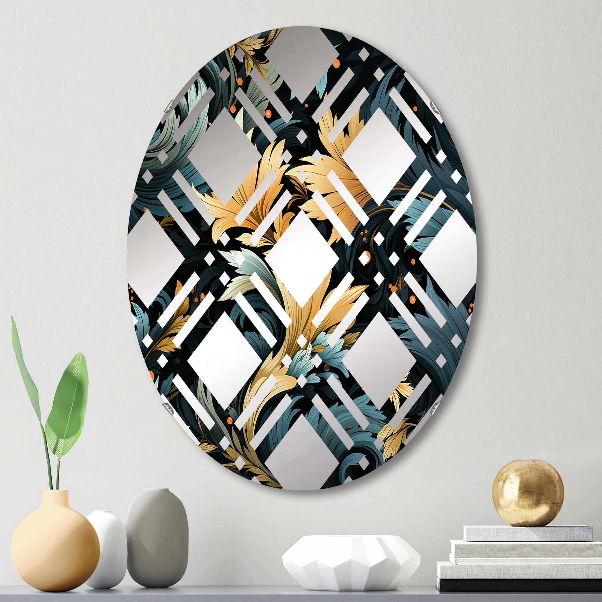 Designart "Blossoms of Black and Gold in a Damask Pattern II" Damask ...
