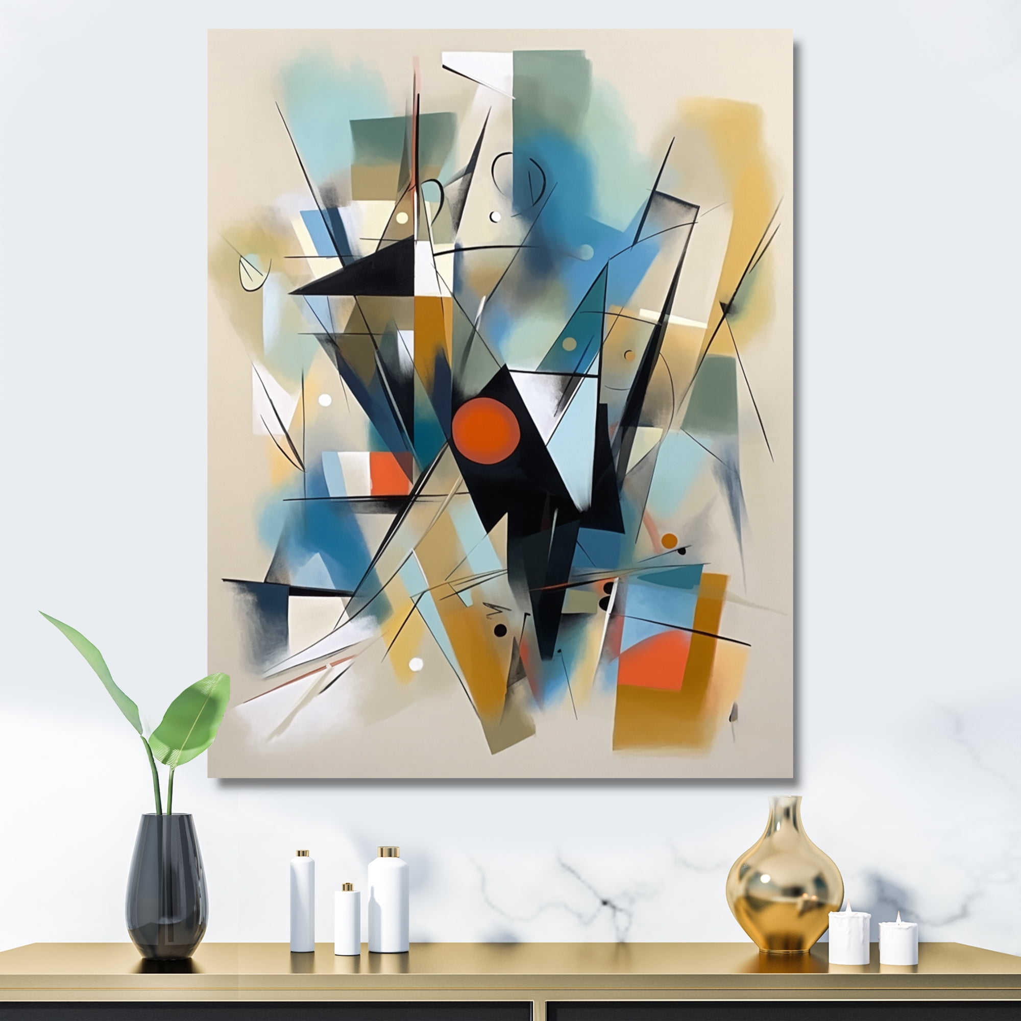 Designart "Blue Abstracted Harmonies Of Shape II" Modern Geometric Wall ...