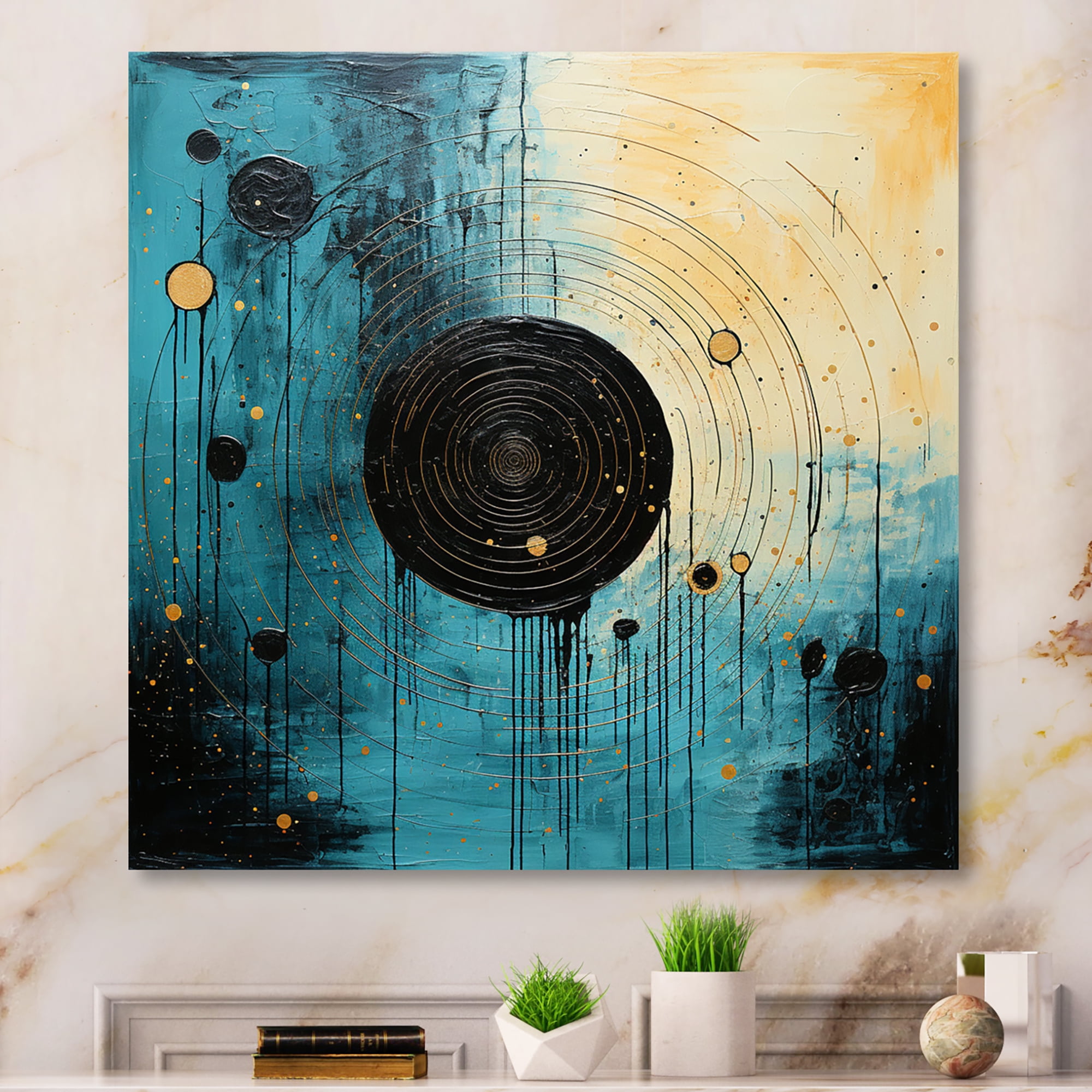 Designart "Blue And Black Minimalism Moon I" Abstract Collages Wall Art ...