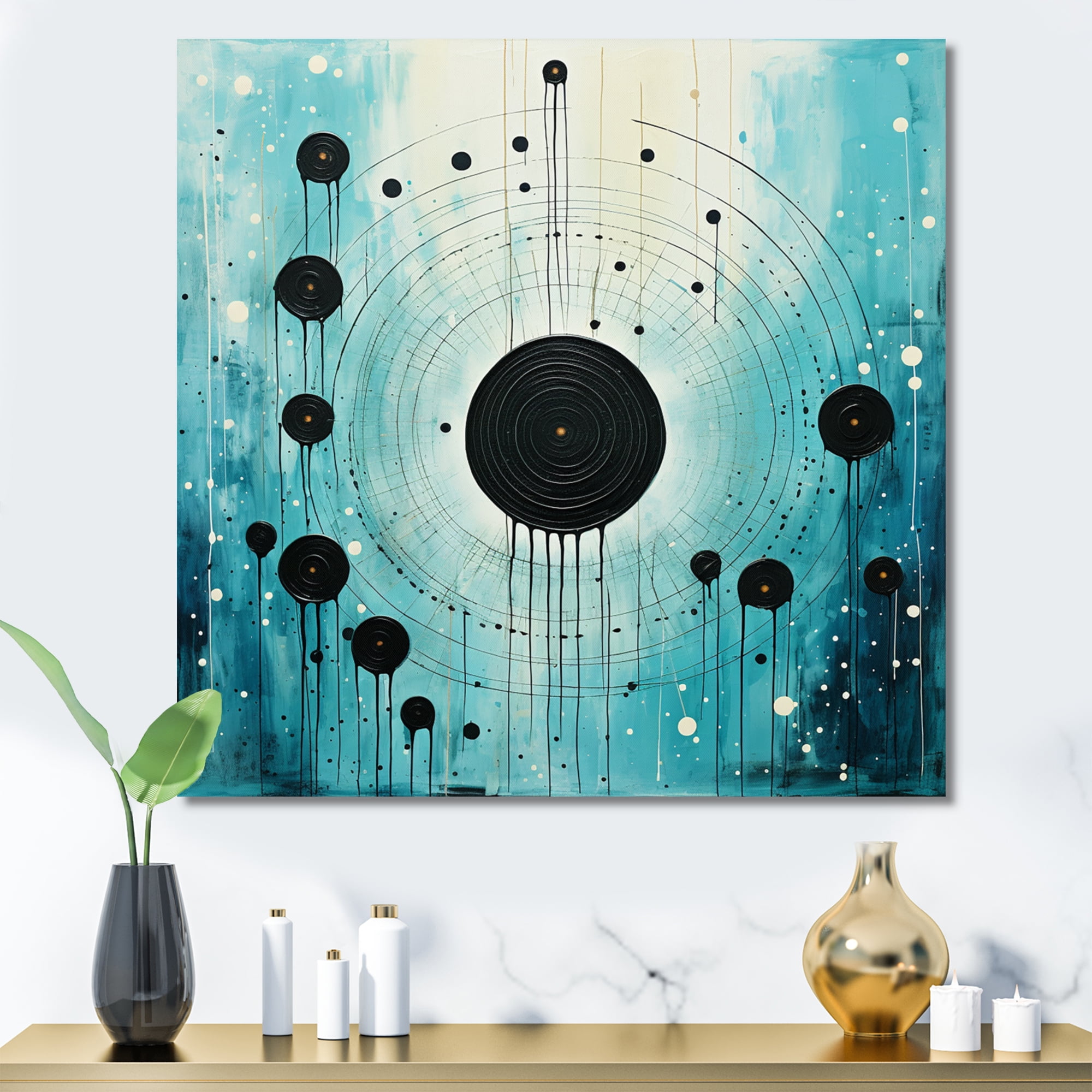 Designart "Blue And Black Minimalism Moon III" Abstract Collages Wall ...