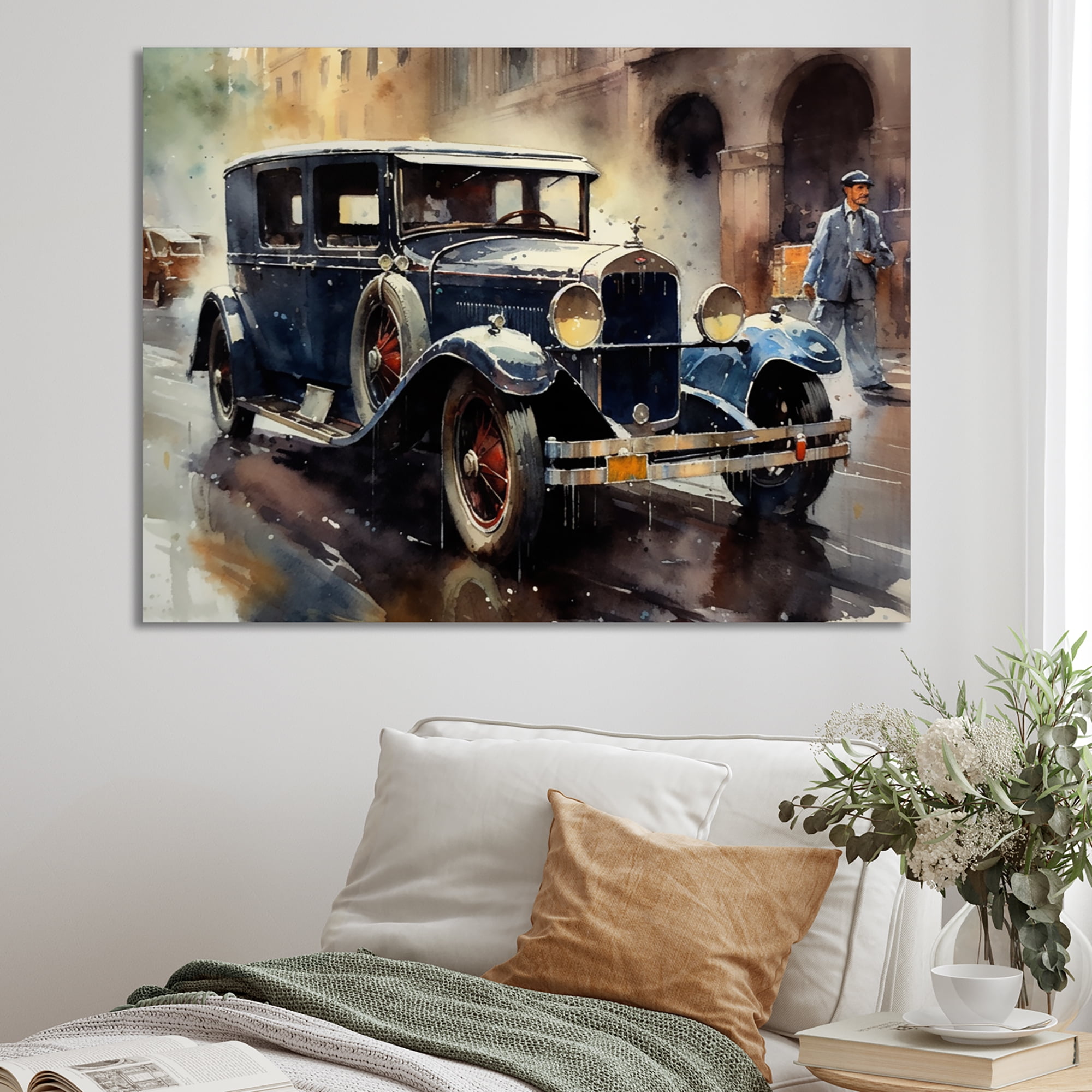 Designart "Blue And Brown Iconic Cars" Retro Car Wall Decor - Walmart.com