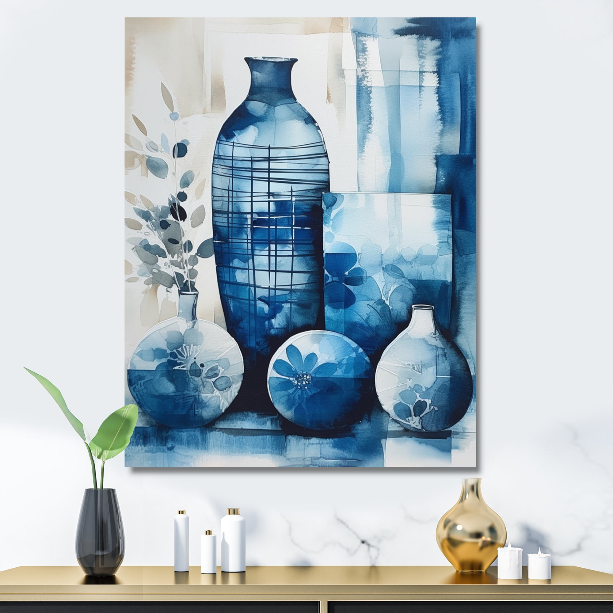 Designart "Blue And Cream Bohemian Vibes Pottery II" Boho Pottery Wall ...