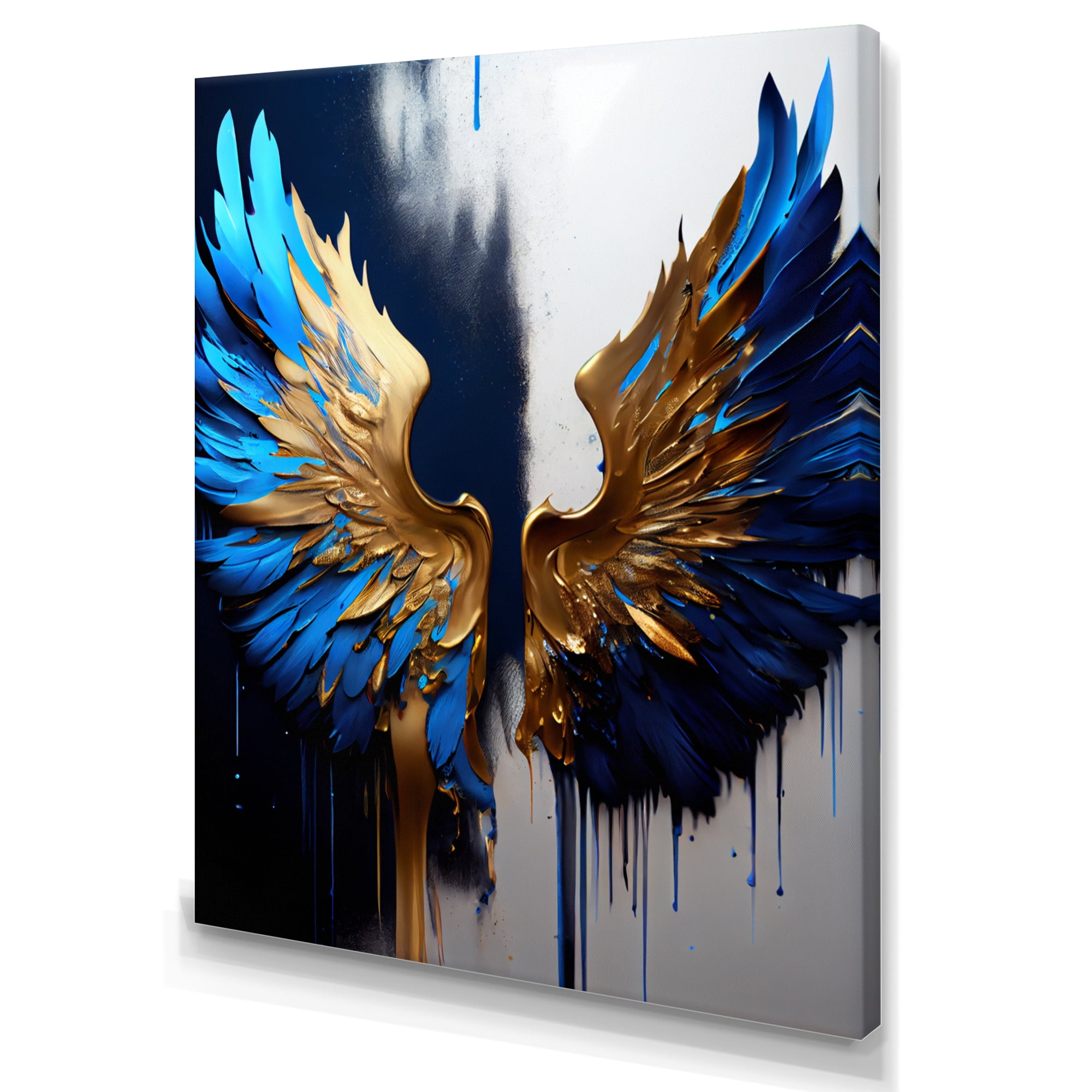 Free Shipping! Designart Blue and Gold Angel Wings Canvas Wall Art ...