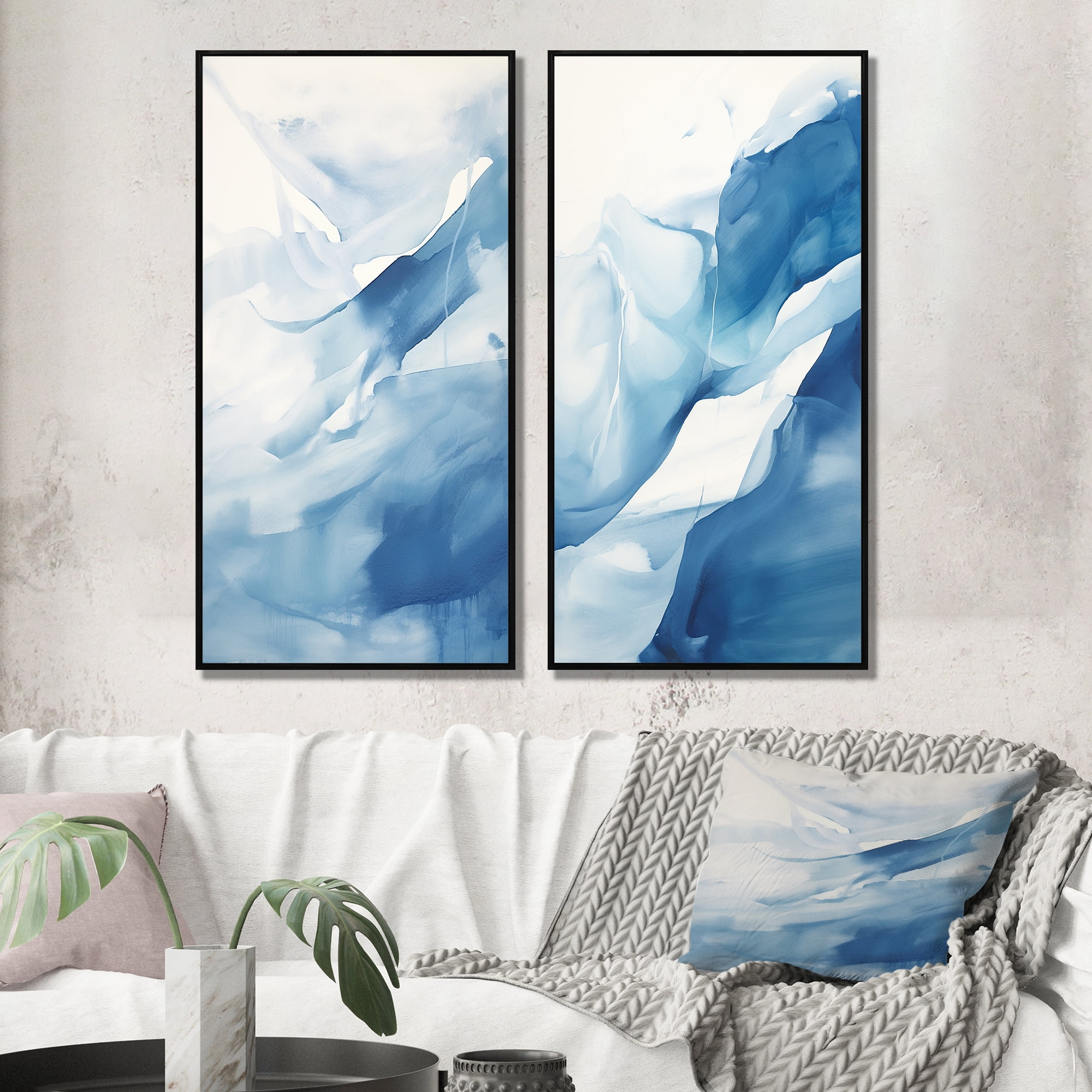 Designart "Blue And White Flowing Aquarelle Clouds II" Abstract ...