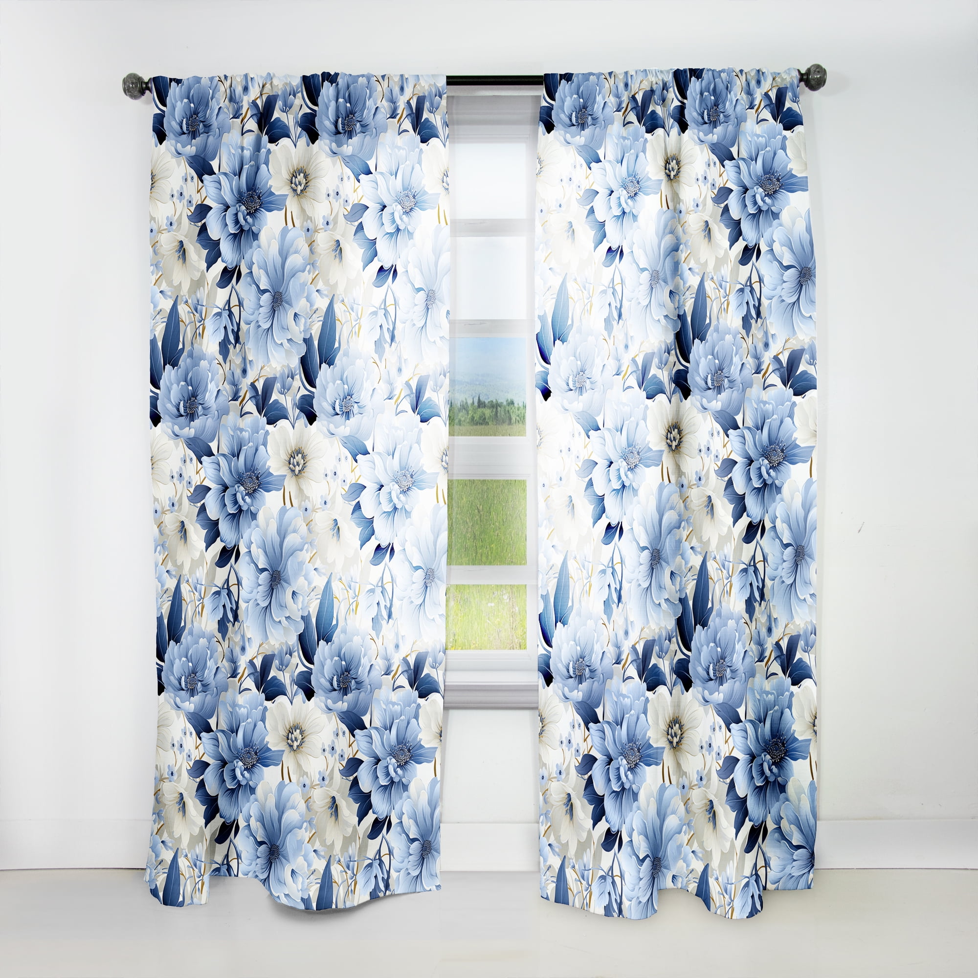 Blue And White Floral Curtains