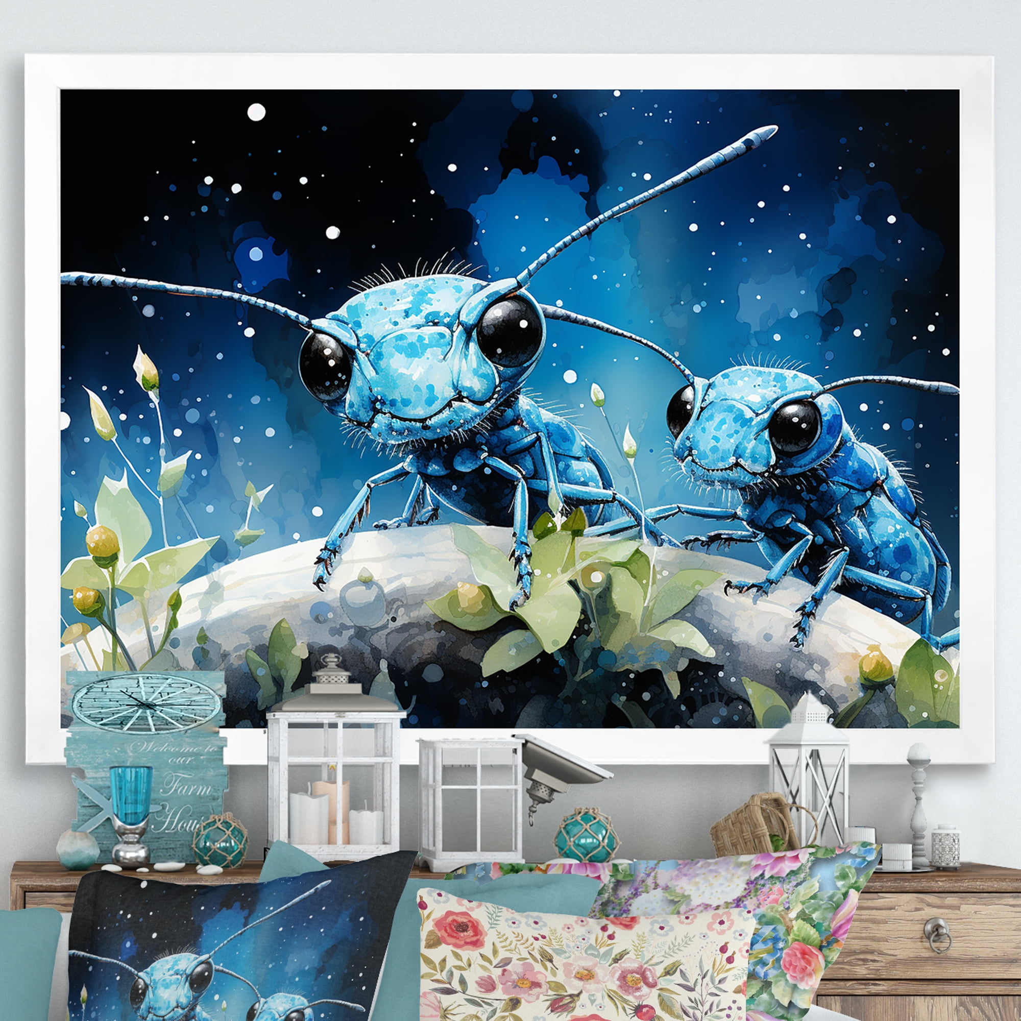 Designart "Blue Ant Minions" Animals Ant Picture Framed Wall Art Living ...