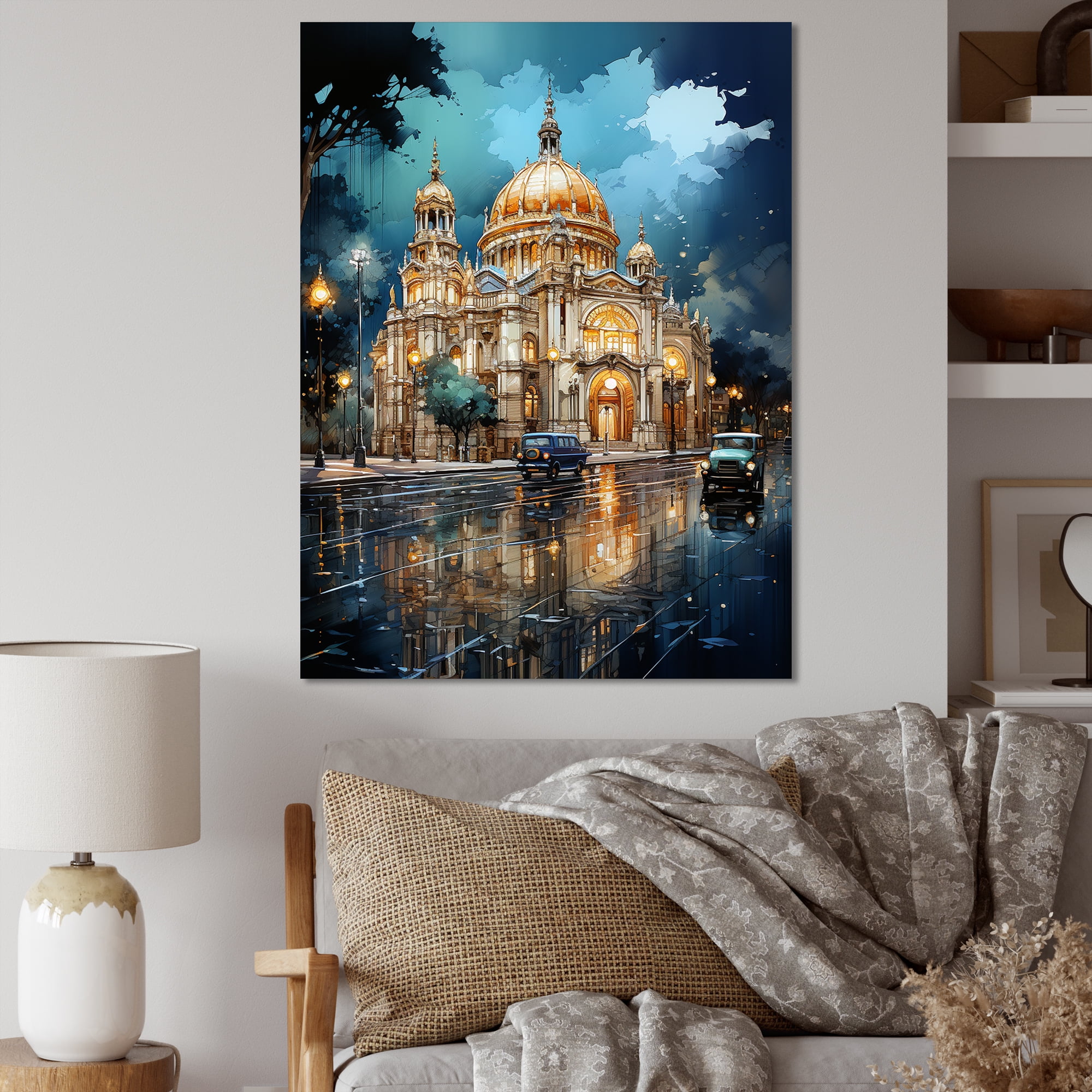 Designart "Blue Beige Mexico Palacio De Bellas" Cityscapes Wall Decor ...