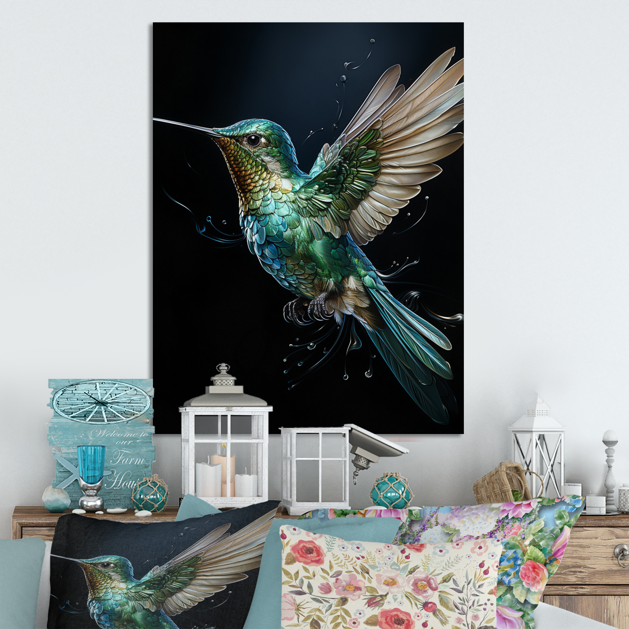 Designart "Blue Black Hummingbird Aerial Grace" Animals Metal Art Print ...