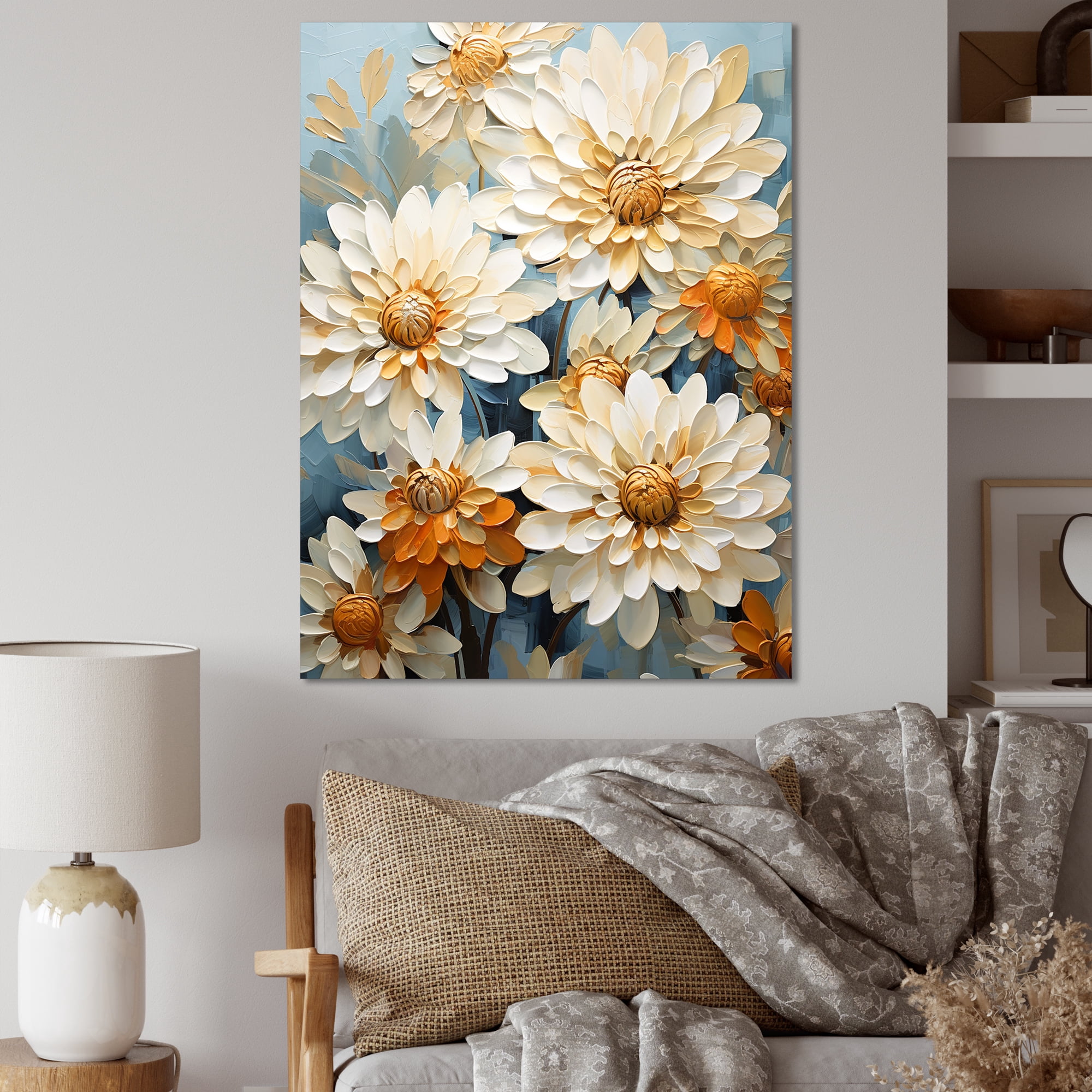 Designart "Blue Blooms Of Zinnias III" Zinnias Wall Art Living Room ...