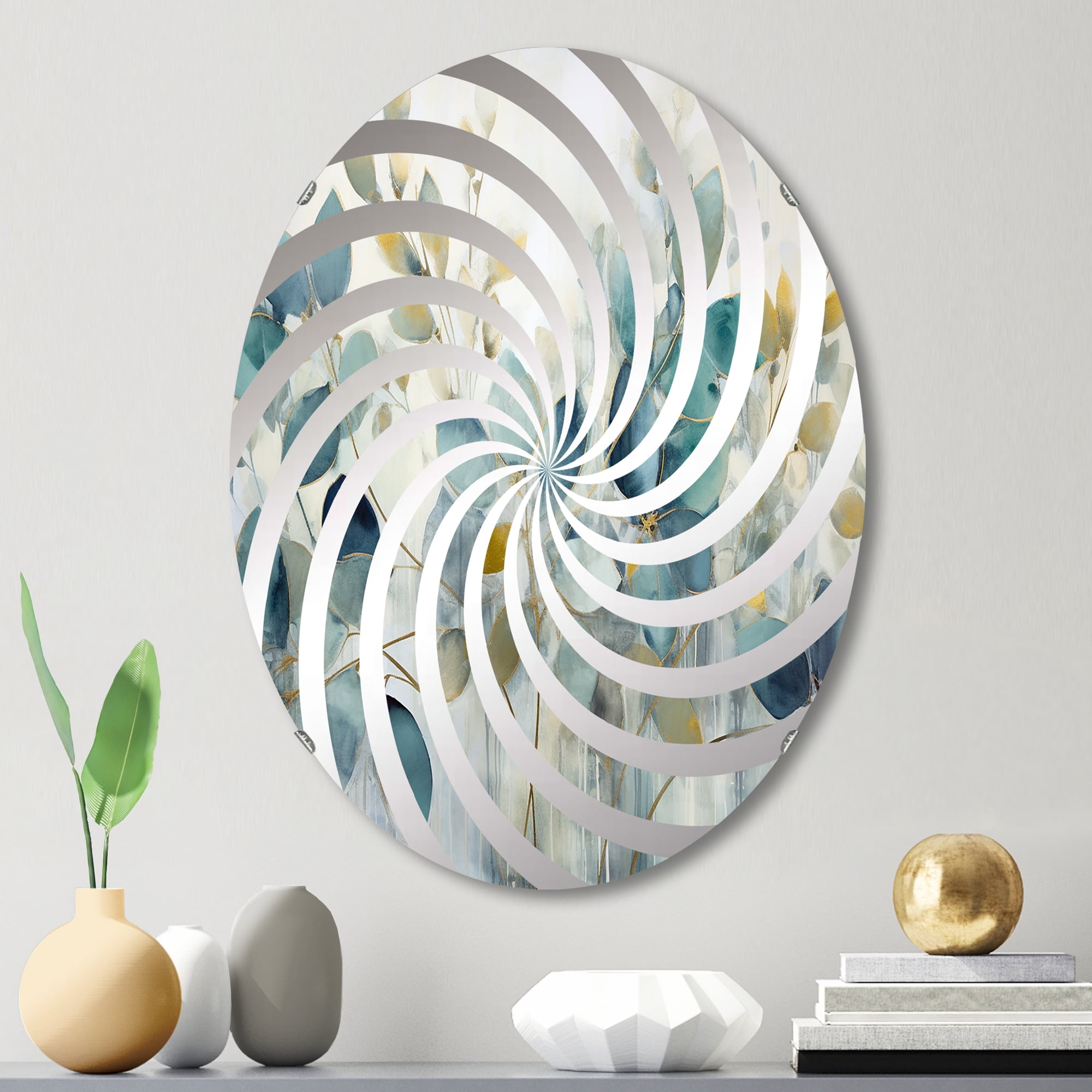 Designart "Blue Botanical flow II" Abstract Botanicals Vortex Round ...