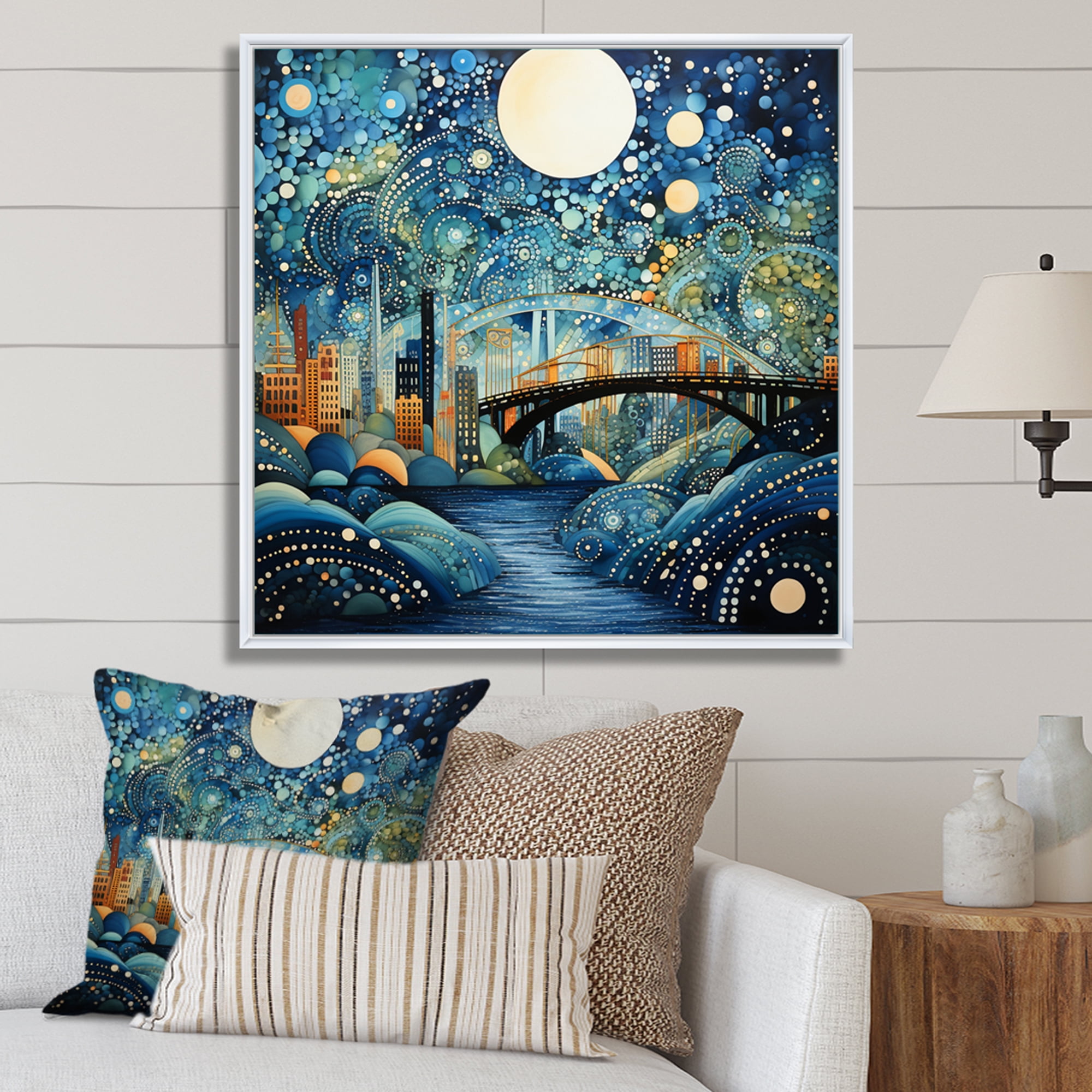 Designart "Blue Bridge Flowing Connections Pointillism I" Pointillism ...