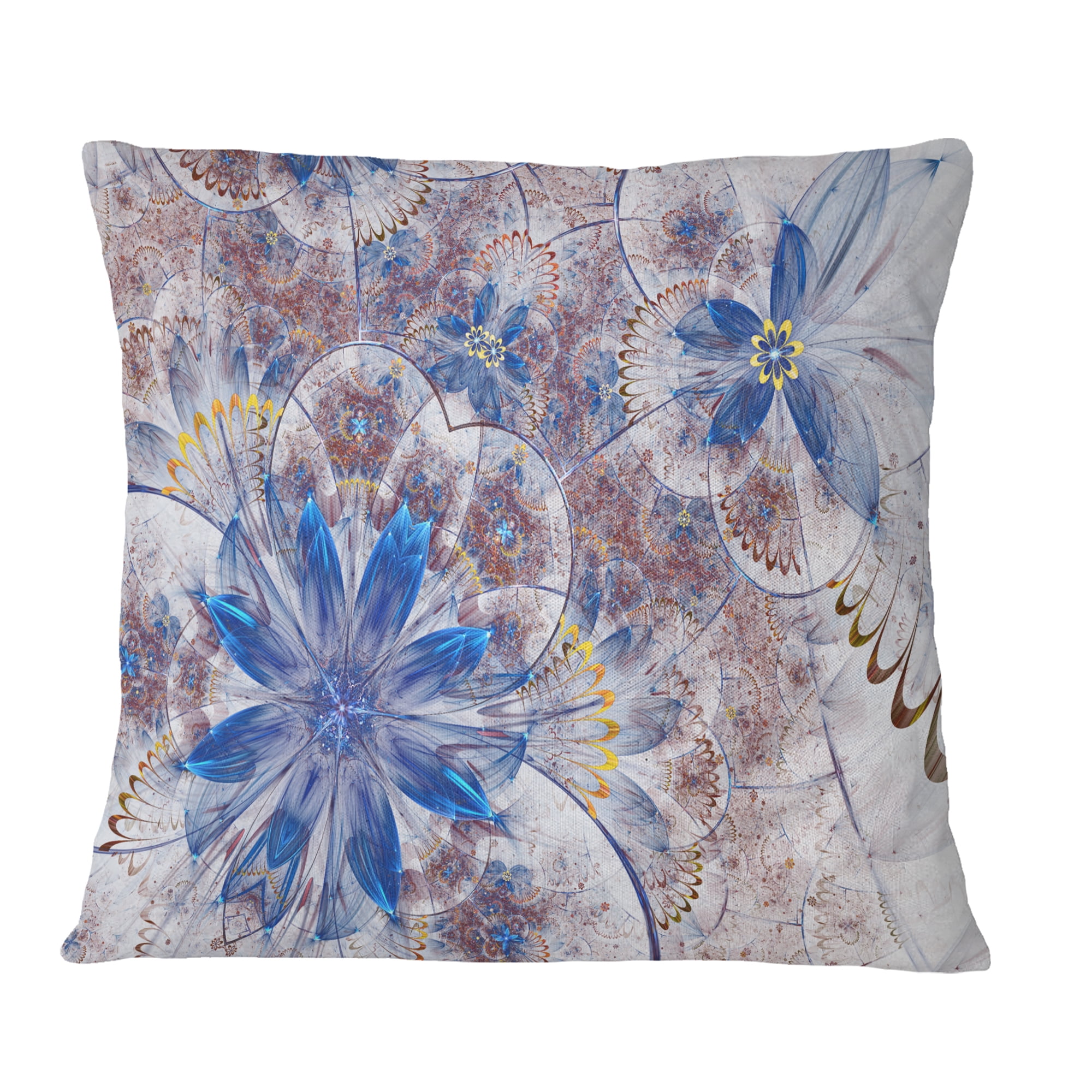 Designart Blue Brown Grungy Floral Shapes - Floral Throw Pillow - 18x18 ...