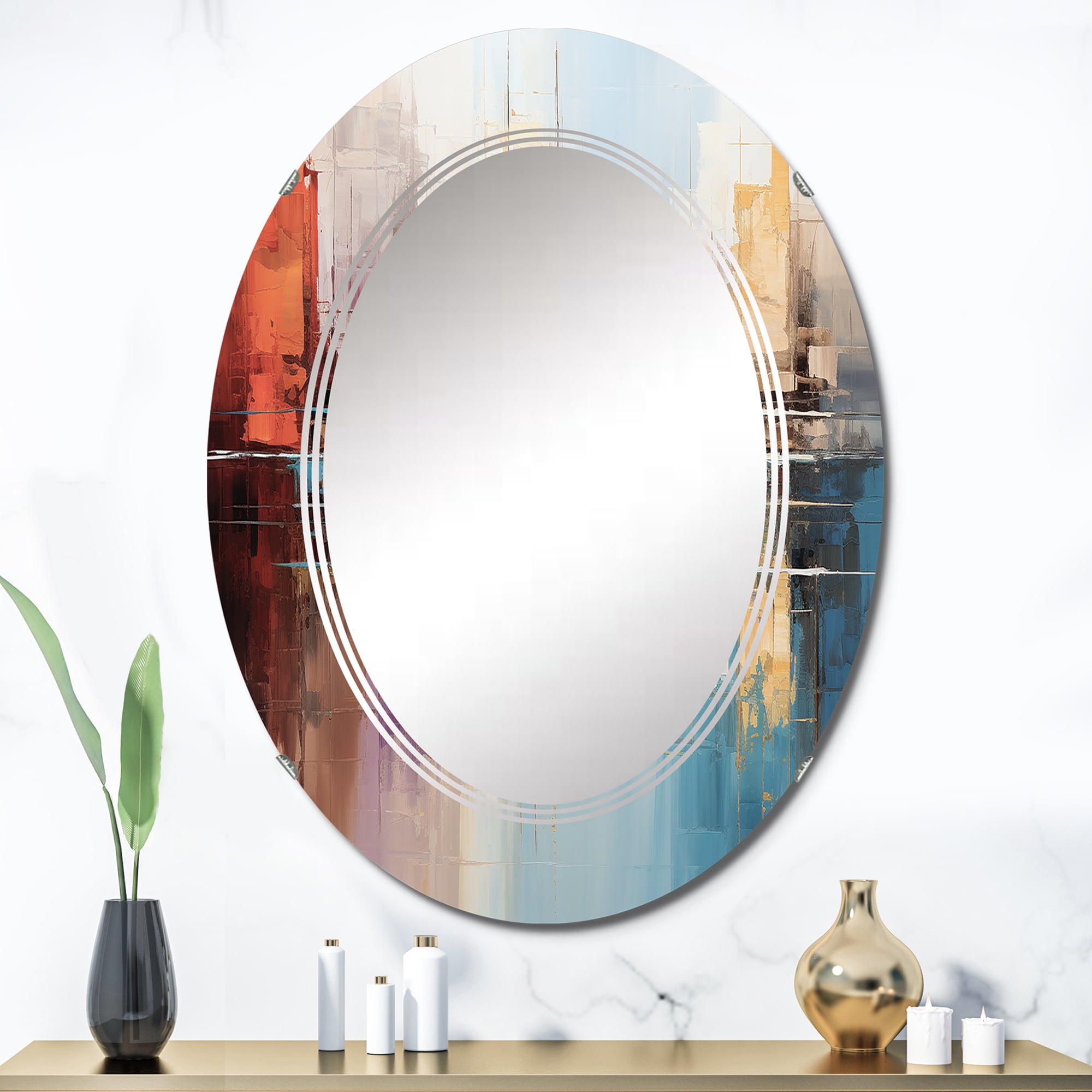 Designart "Blue Canal Abstract Reflections Bold" Abstract Round Wall ...