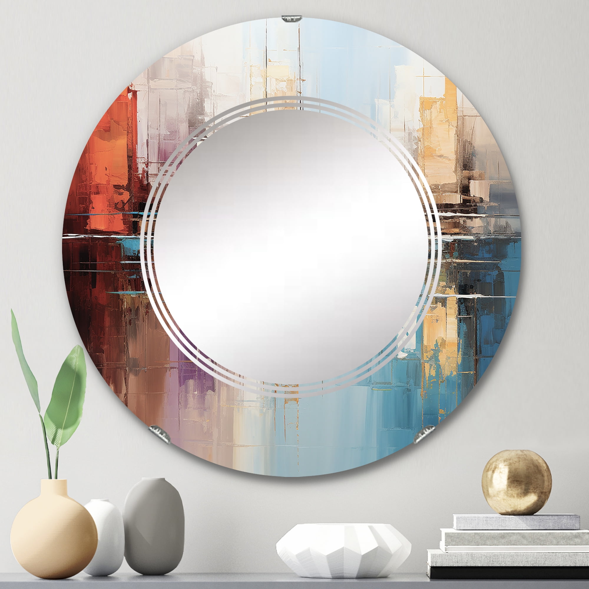 Designart "Blue Canal Abstract Reflections Bold" Abstract Round Wall ...