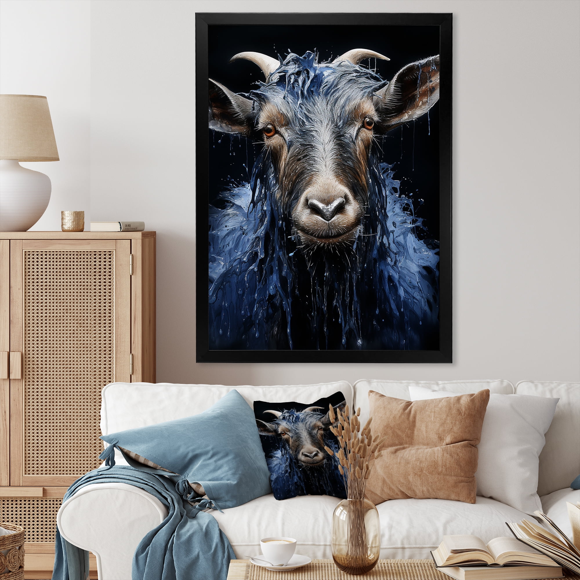 Designart "Blue Celestial Goat" Animals Framed Wall Art - Traditional ...