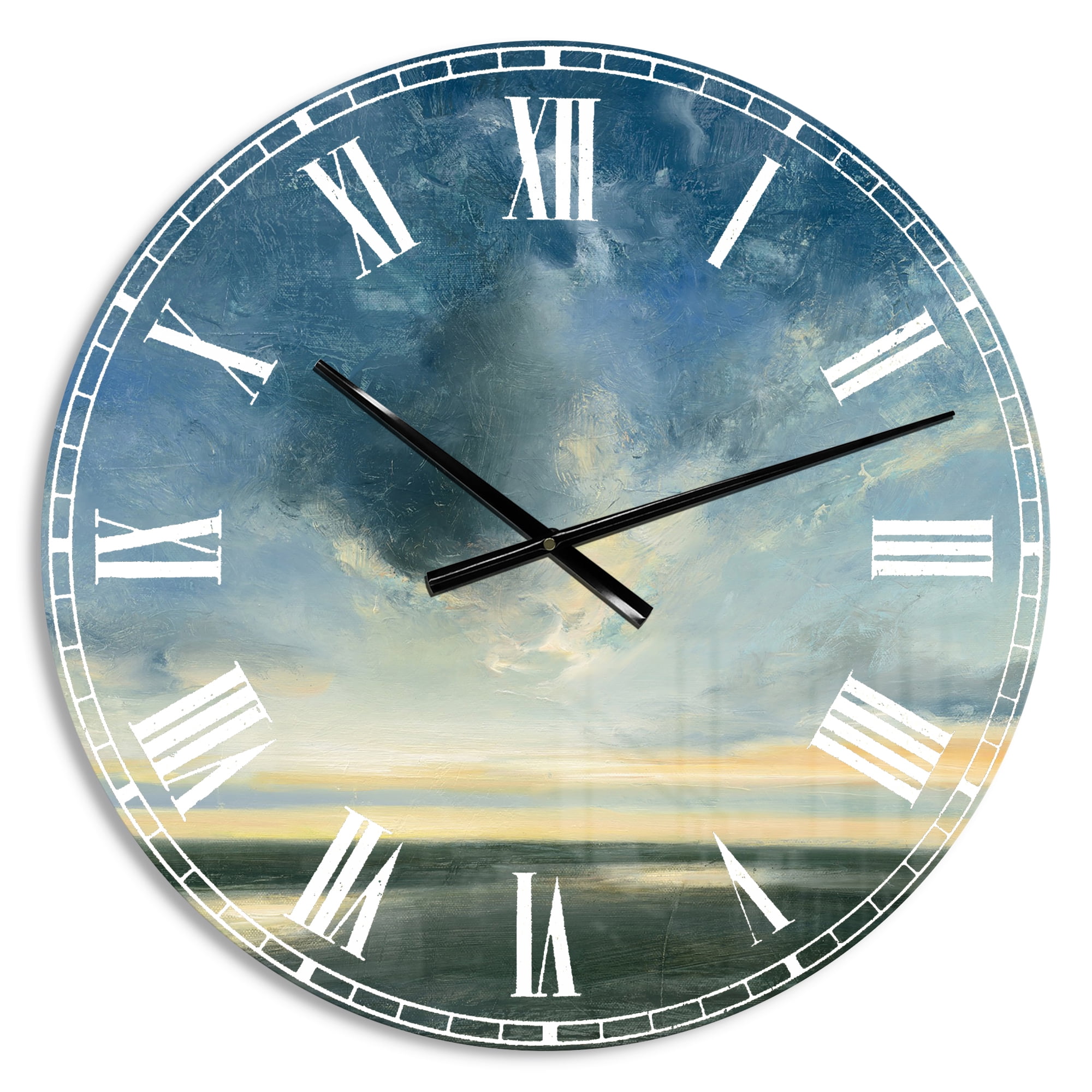 Designart Blue Coastal Sunrise Wall Clock - Oversized Round Clock ...