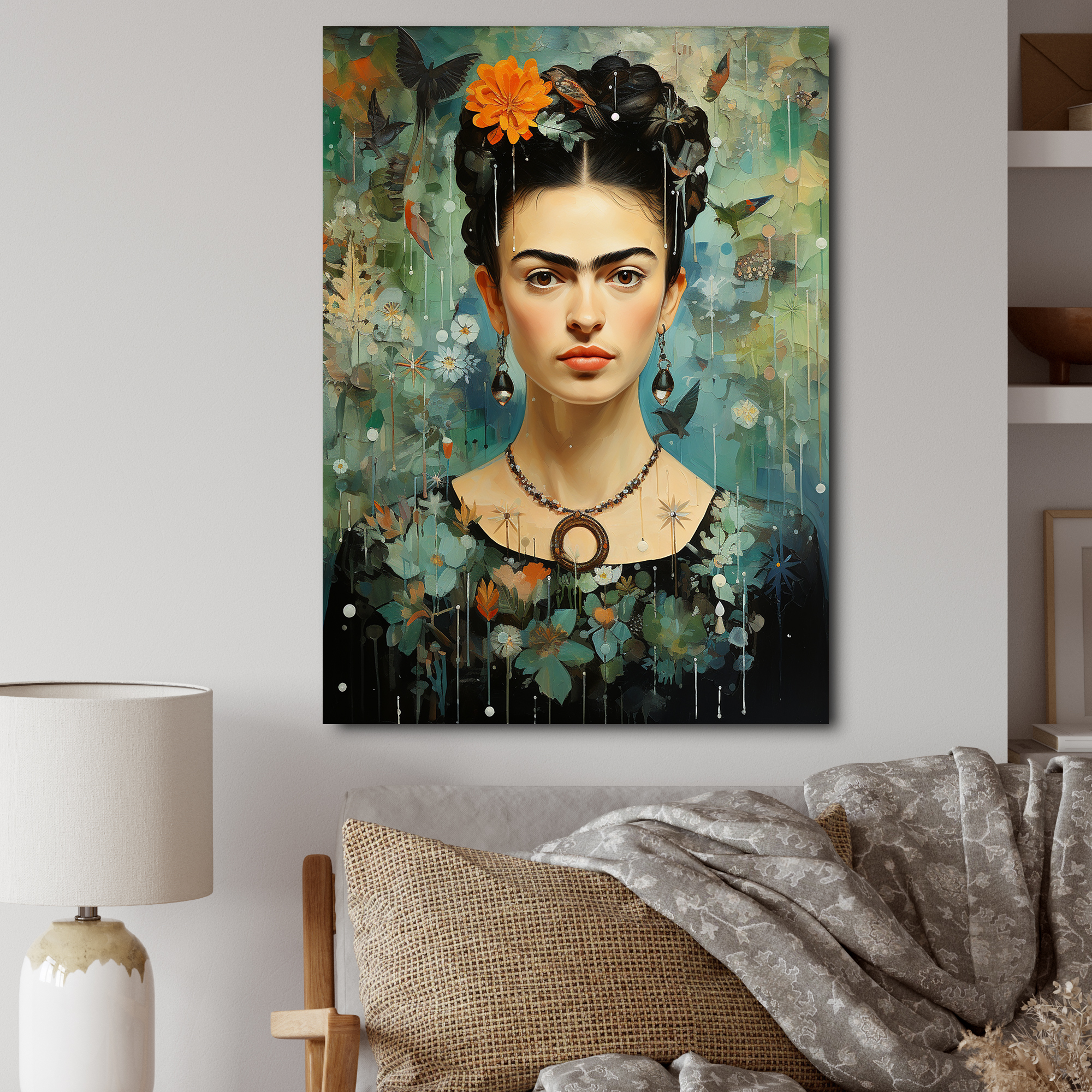 Designart "Blue Coral Mexico Art Selfportrait With" Portrait Canvas ...