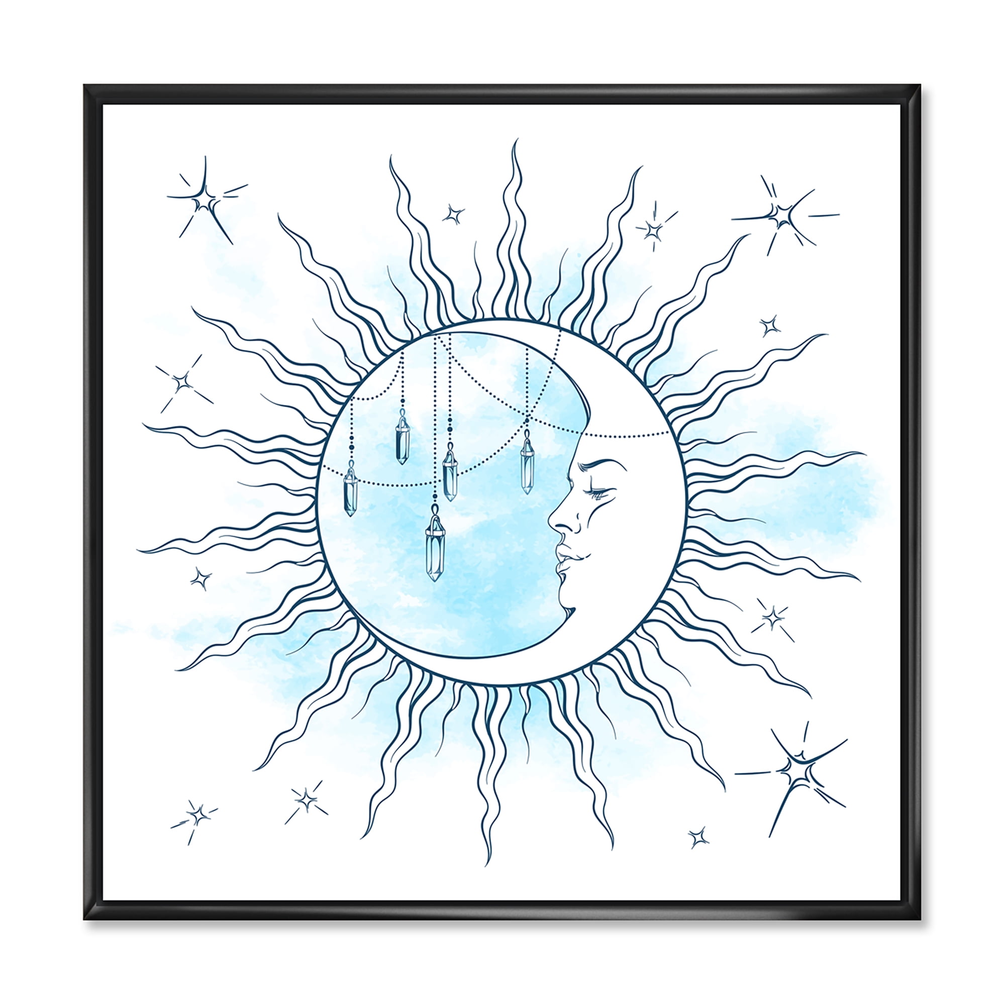 Free Shipping! Designart Blue Crescent Moon with Stars Bohemian Canvas ...