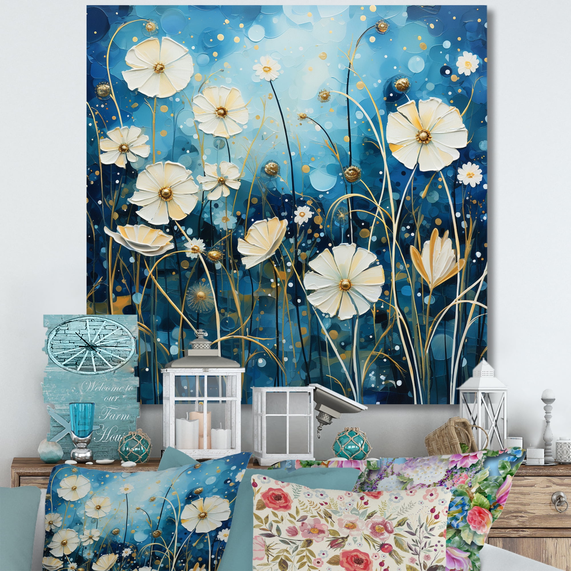 Designart "Blue Dandelion landscape Pointillism Dot I" Landscapes Wall ...