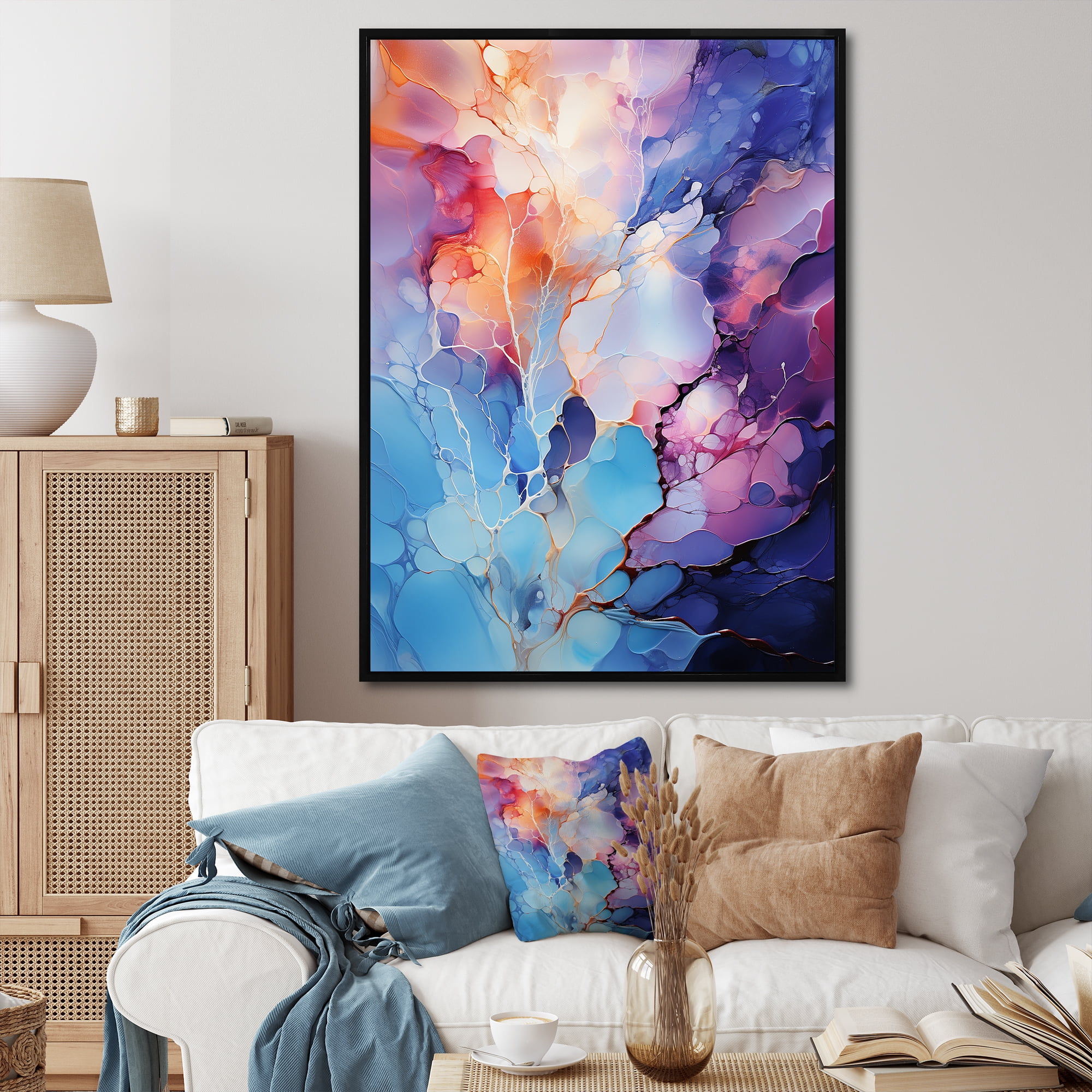 Designart "Blue Electric Reverie" Abstract Framed Wall Art - Modern ...