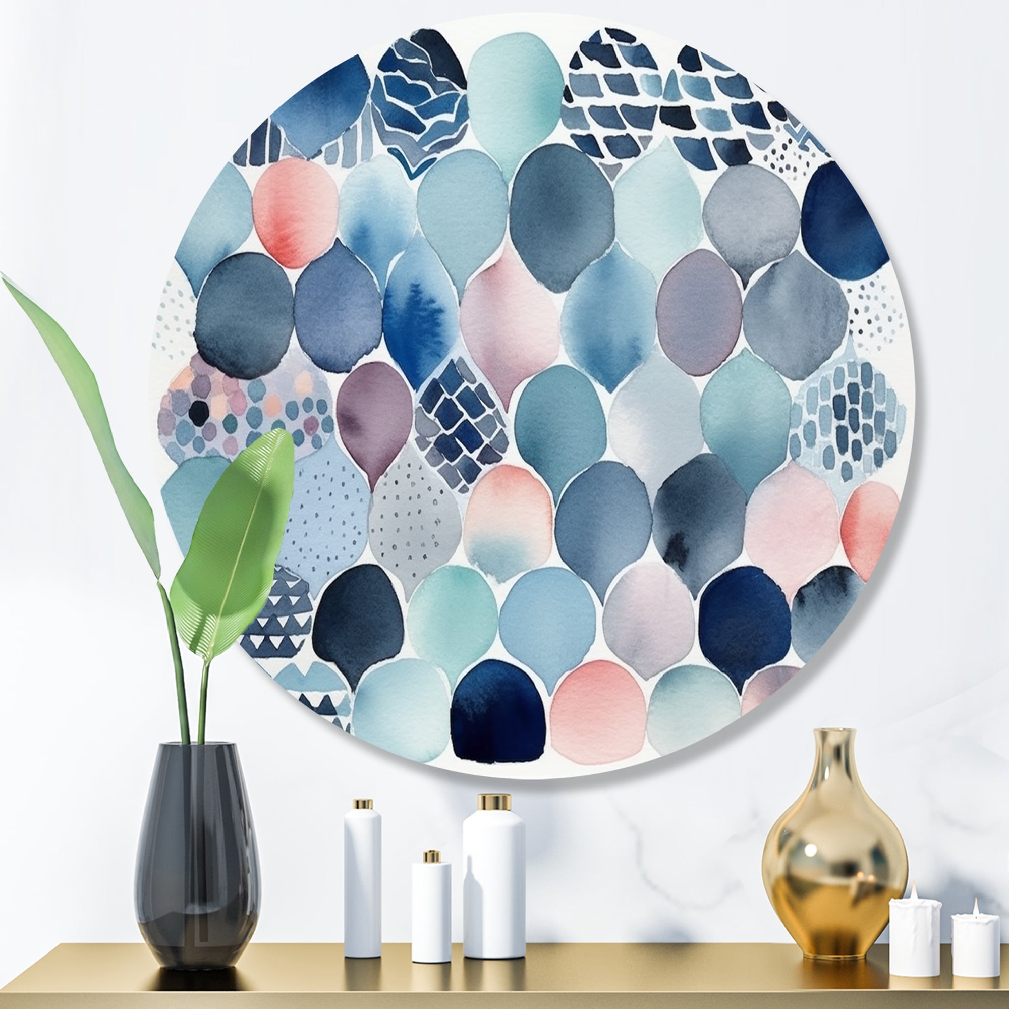 Designart "Blue Form Mapping I" Modern Geometric Metal Round Wall Art ...