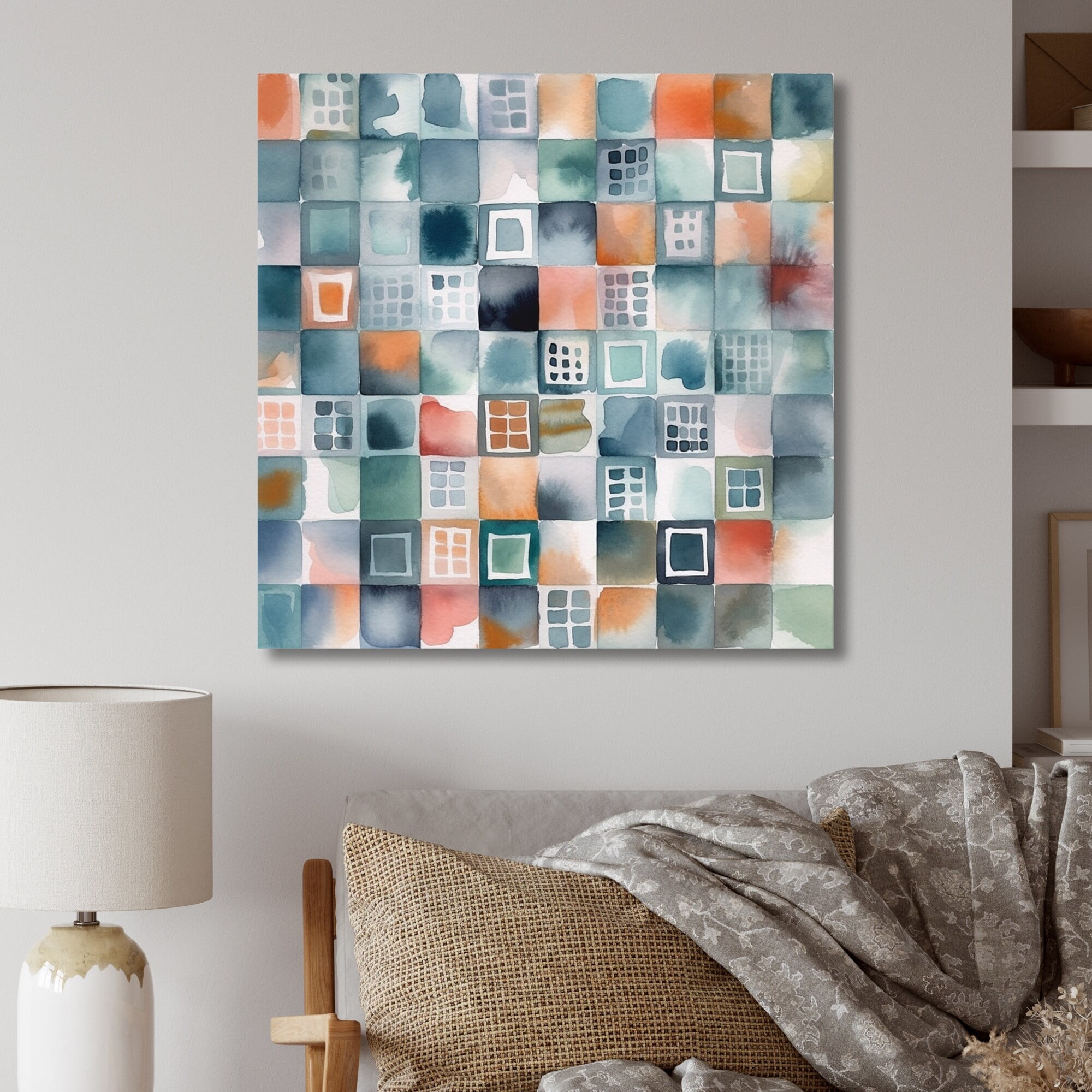 Designart "Blue Form Mapping II" Modern Geometric Metal Art Living Room ...