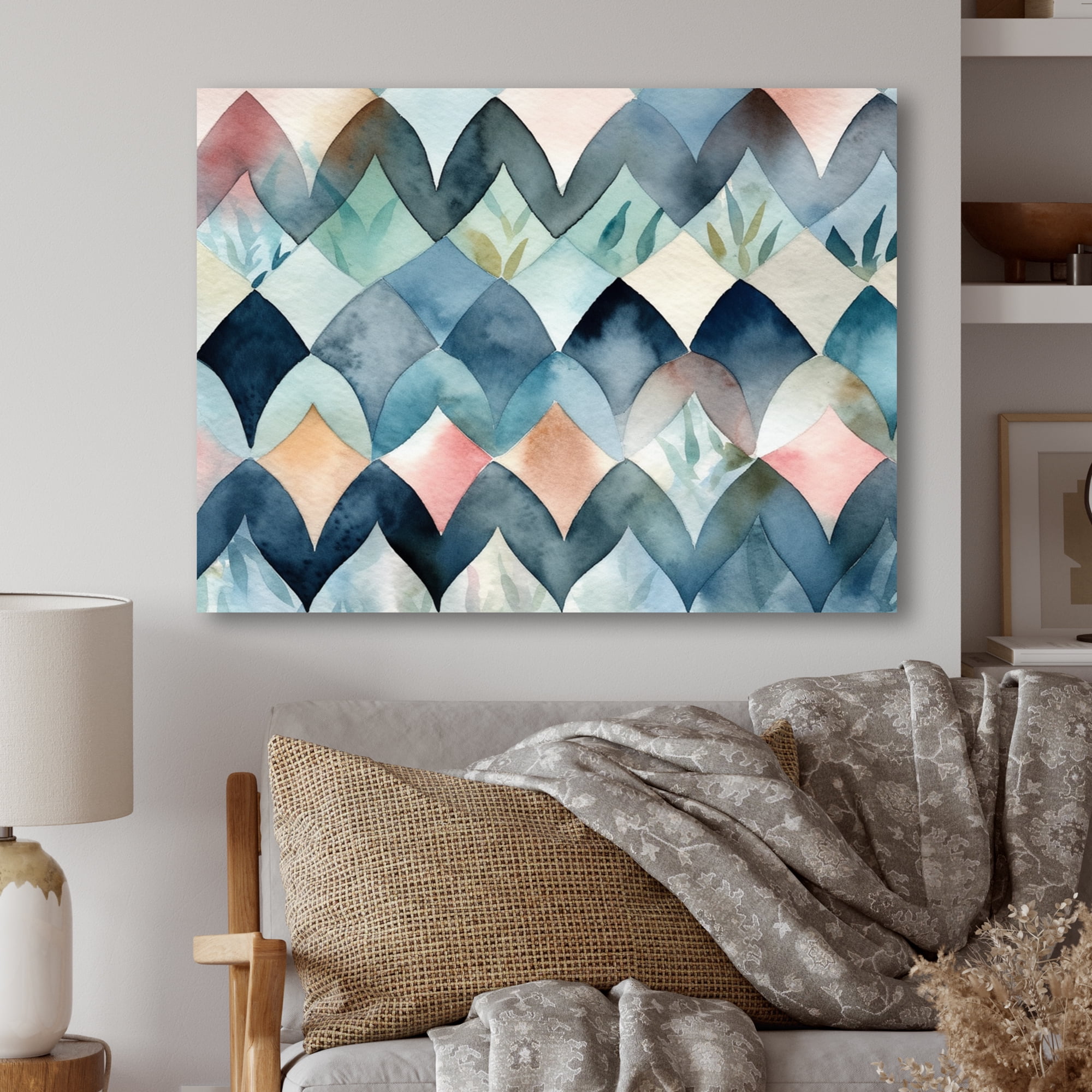 Designart "Blue Form Mapping III" Modern Geometric Metal Wall Decor ...