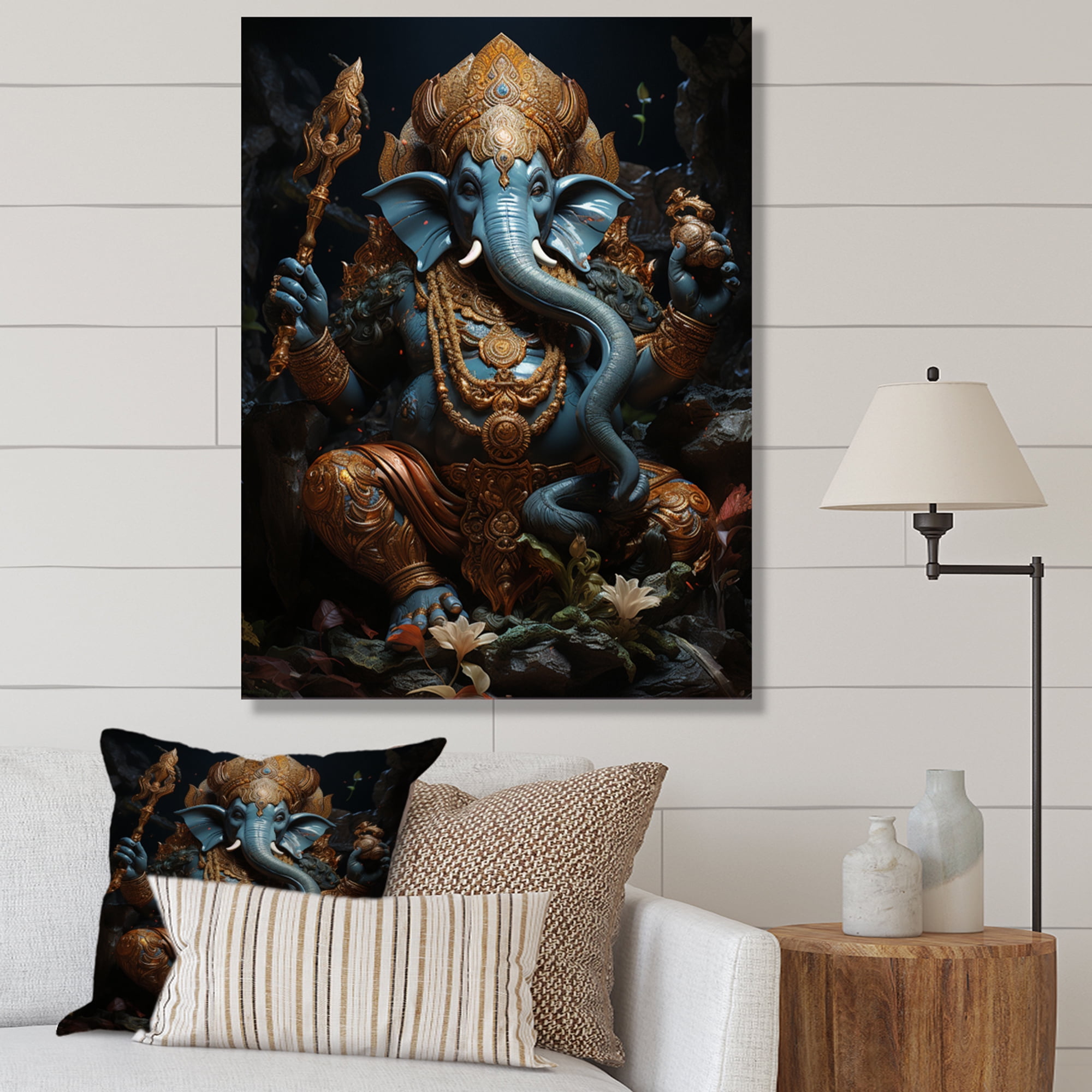 Designart "Blue Gold Indian Art Mystic Ganesha" Indian Canvas Print ...
