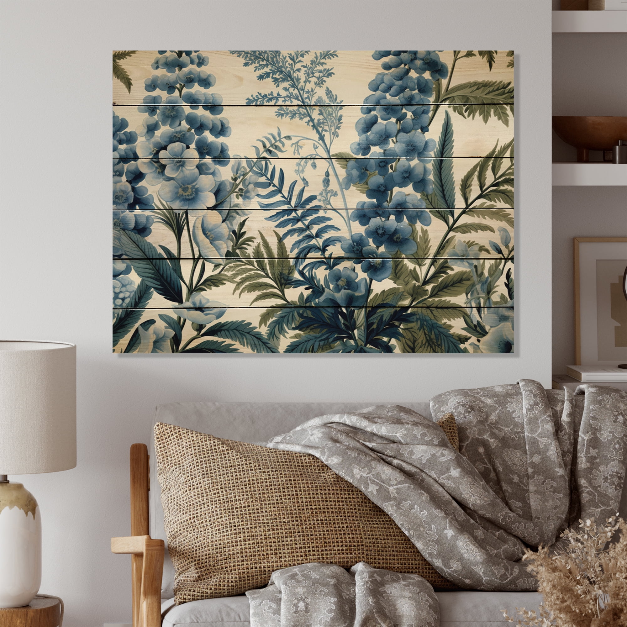 Designart "Blue Green Fern Flowers Scenery Tranquil Flora" Floral Print ...