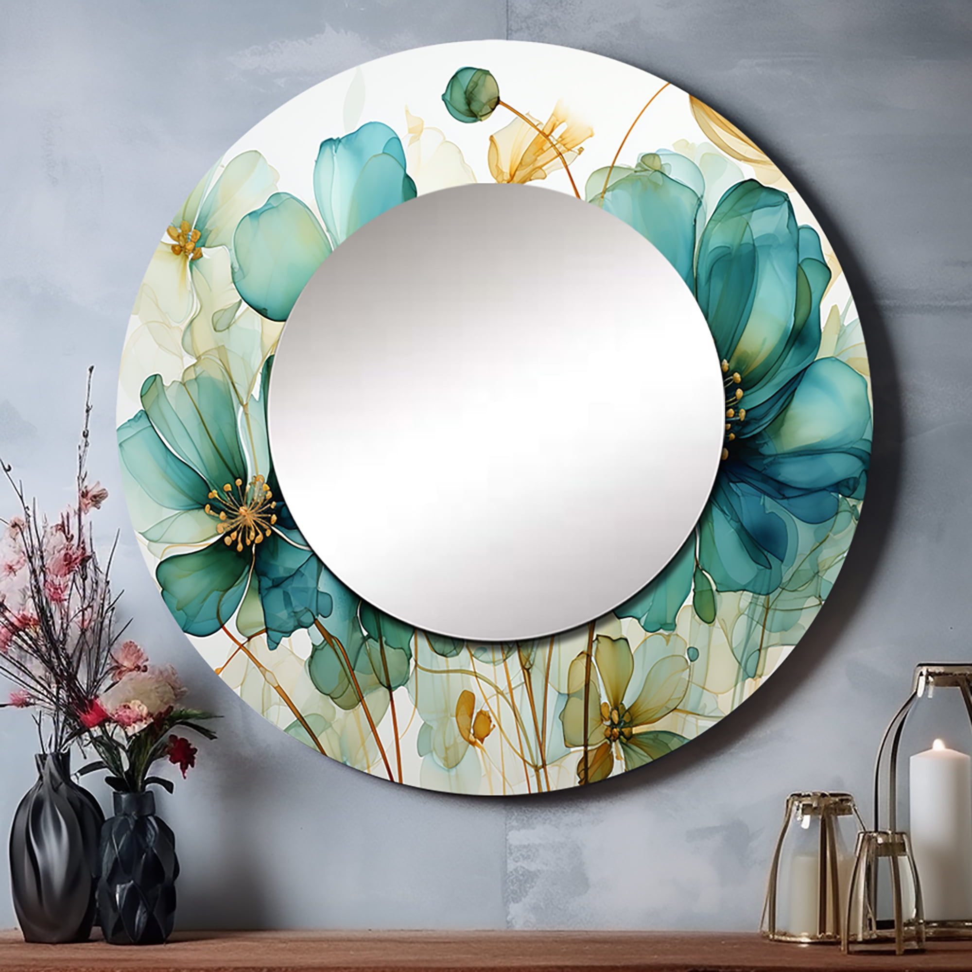 Designart "Blue Green Organic Growth" Abstract Botanicals Teal Large ...