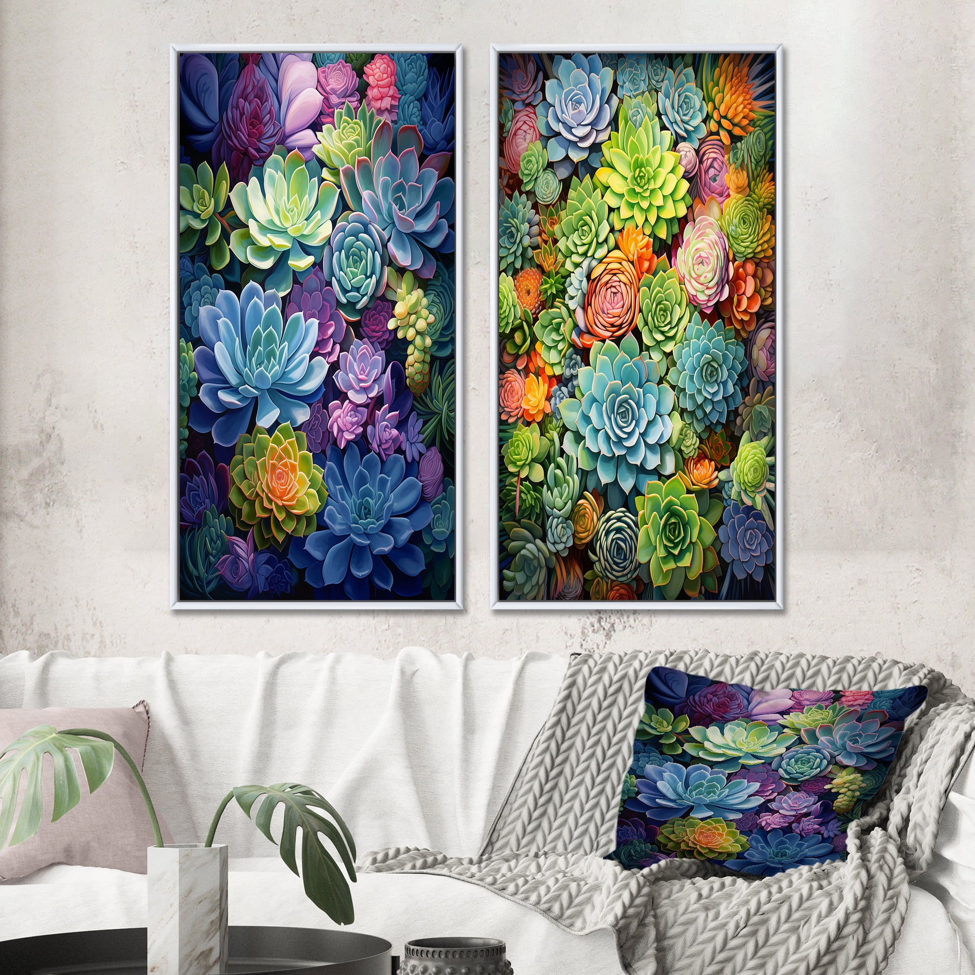 Designart "Blue Green Succulents botanic Oasis" Succulent Framed Wall ...
