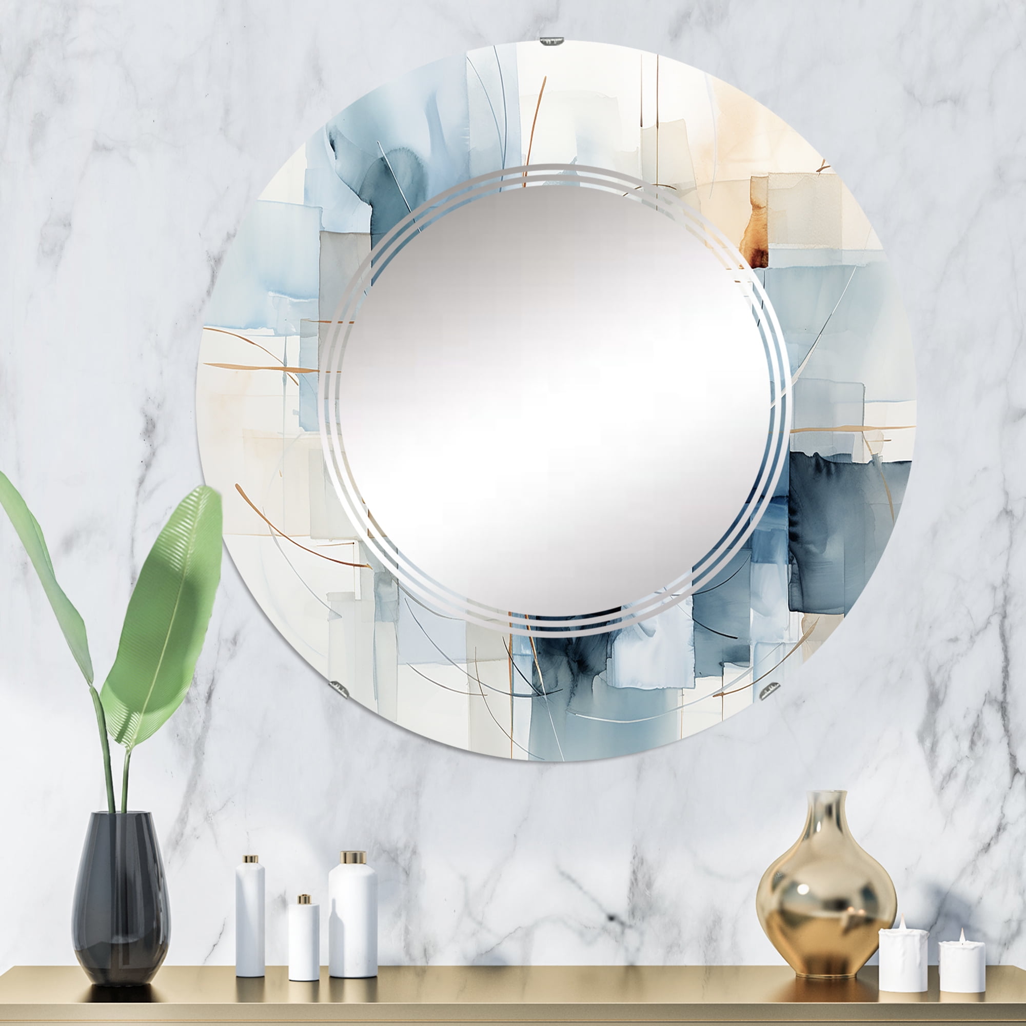 Designart "Blue Grey Line Art modern Geometrics II" Modern Round Wall ...
