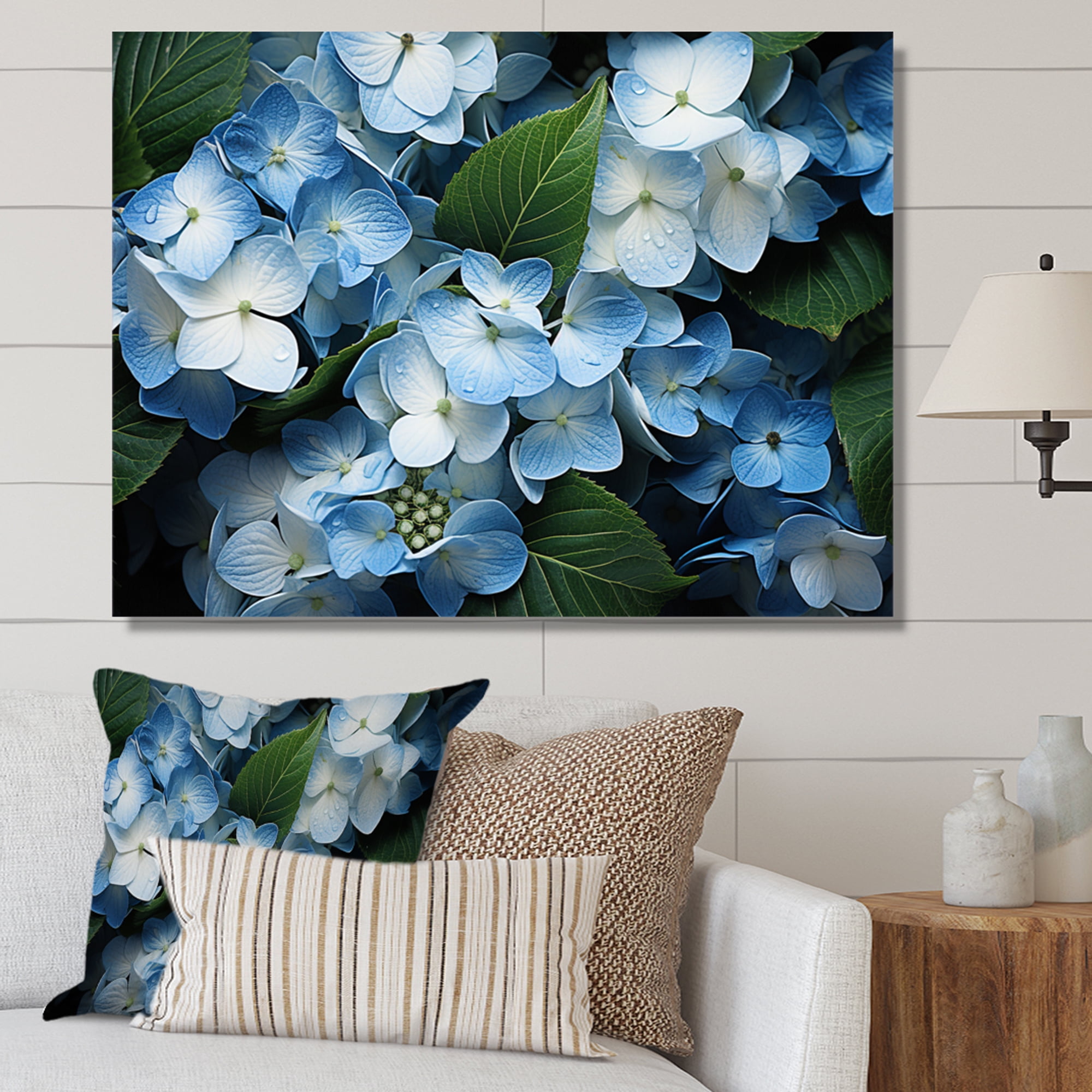 Designart "Blue Hydrangea landscape Aerial View" Floral Wall Art Print ...
