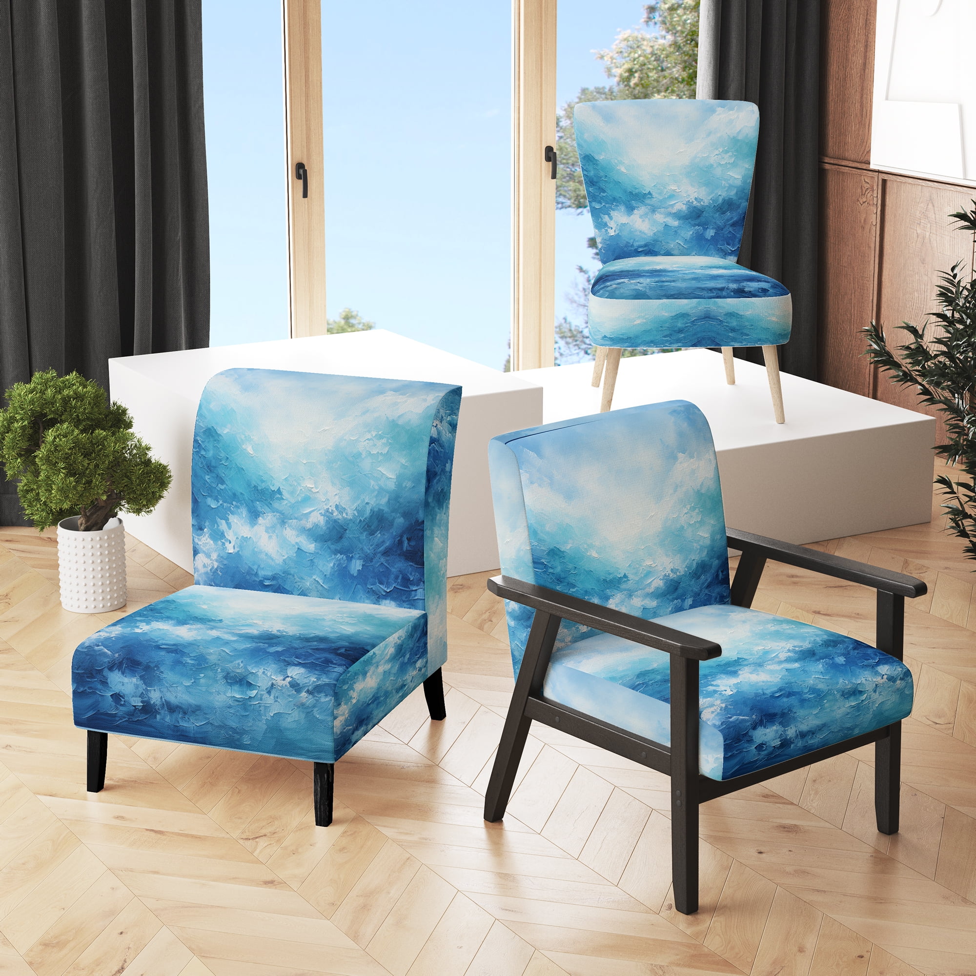 Designart "Blue Infinity Of The Ocean II" Upholstered Landscapes Accent ...