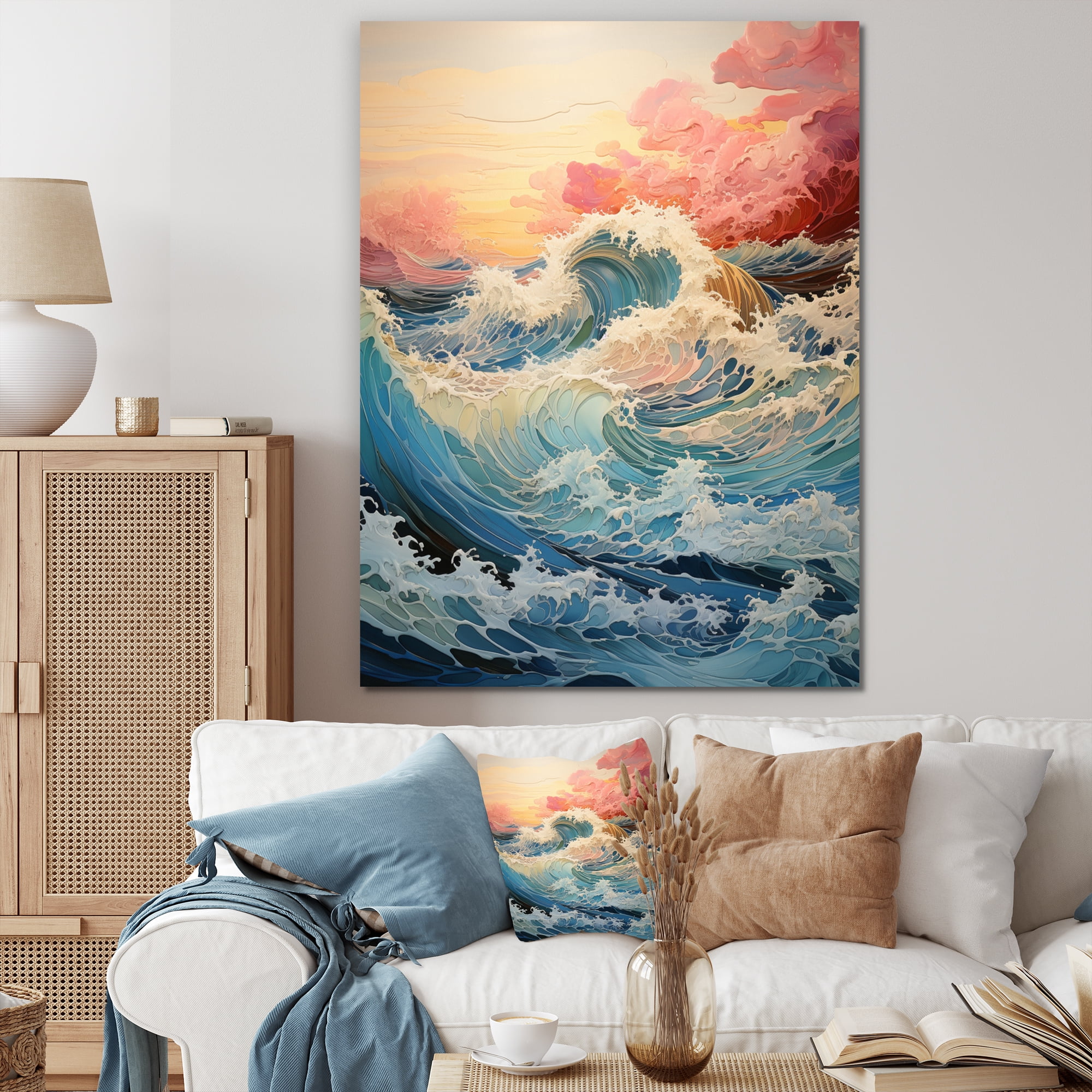 Designart "Blue Kinetic Waves II" Nautical & Beach Wall Art Living Room ...