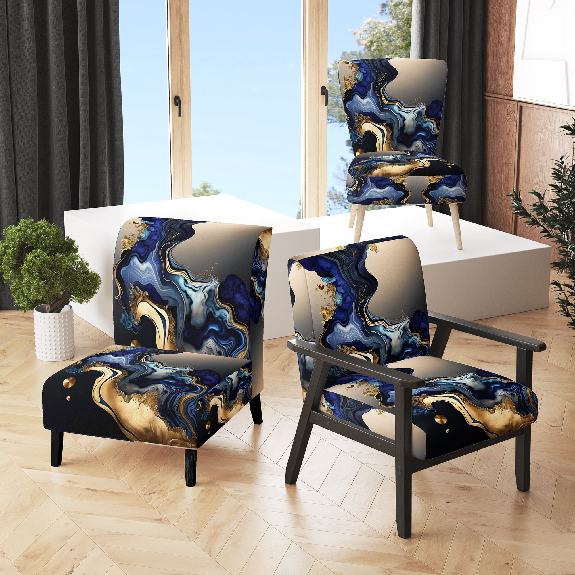 Designart "Blue-Marbled Geode Abstraction I" Blue Marble Upholstered ...