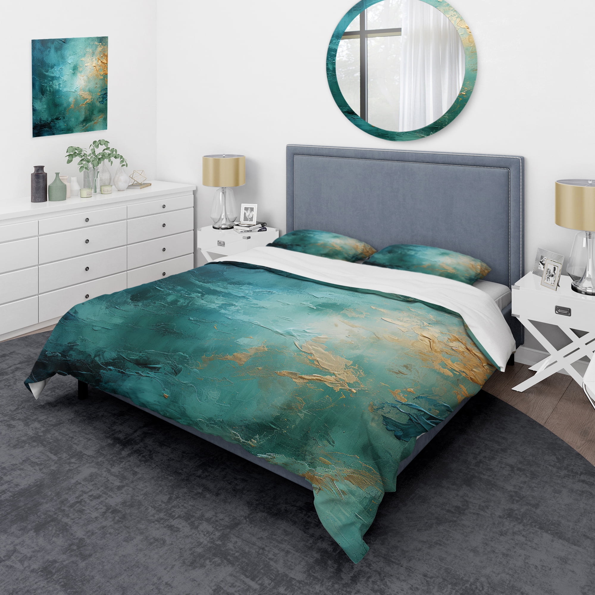 Designart "Blue Oasis III" Abstract Landscape Bedding Covert Set ...