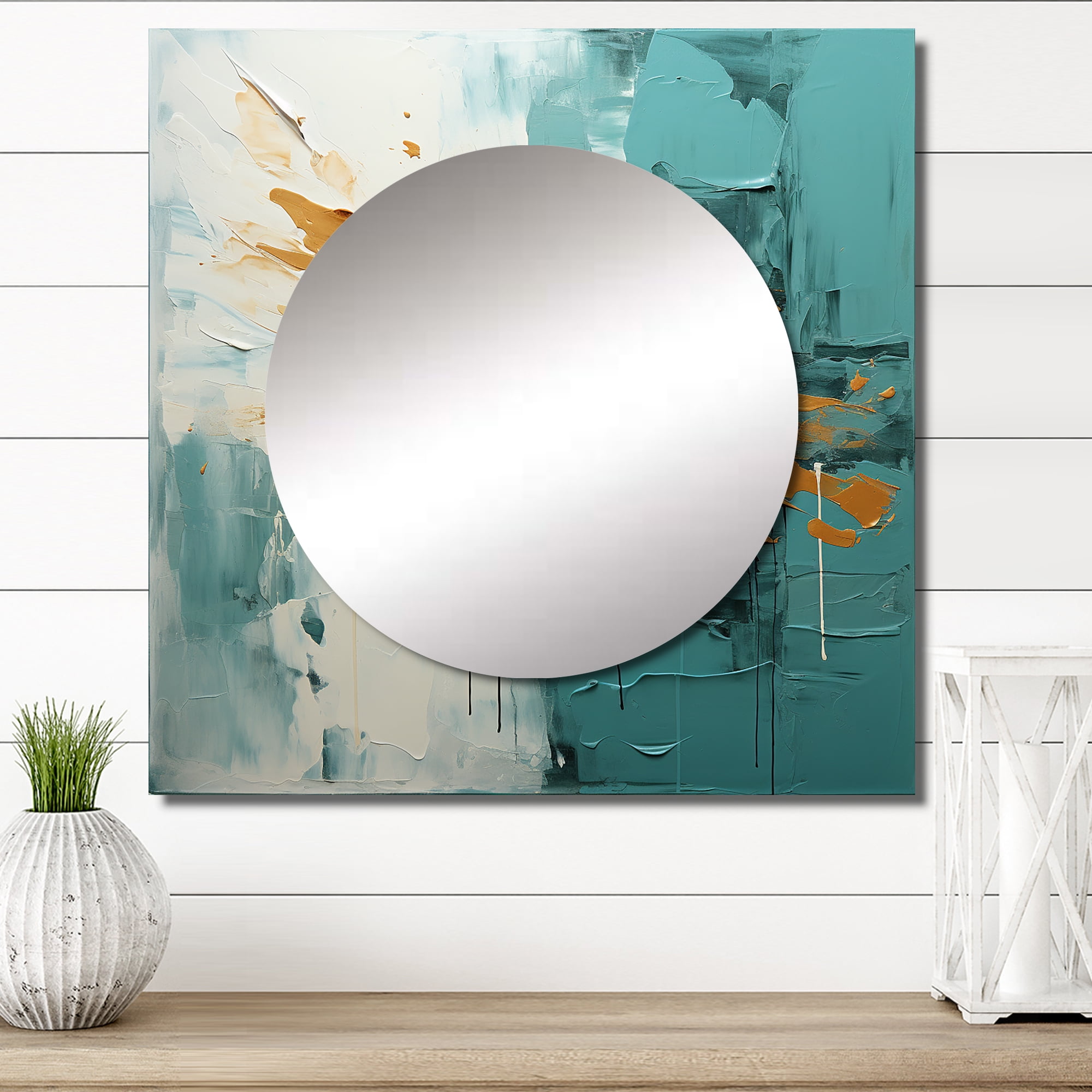 Designart "Blue Oasis IV" Abstract Landscape Square Mirror For Wall ...