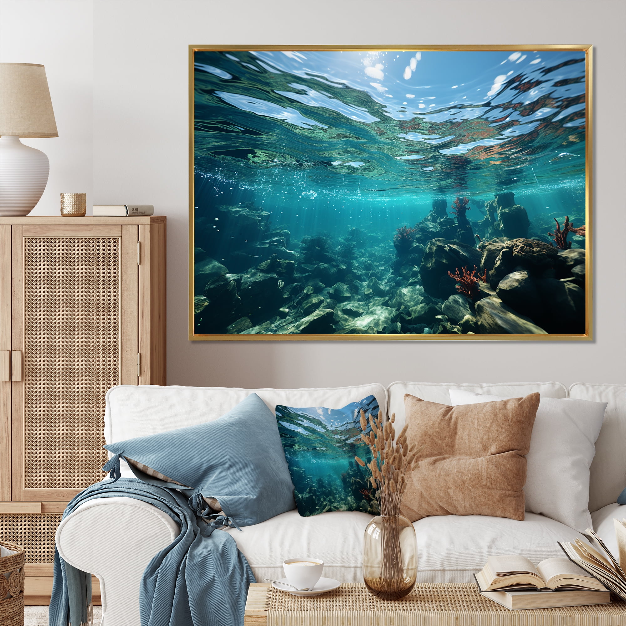 Designart "Blue Ocean Marine Majesty Under Water" Landscapes Floater ...