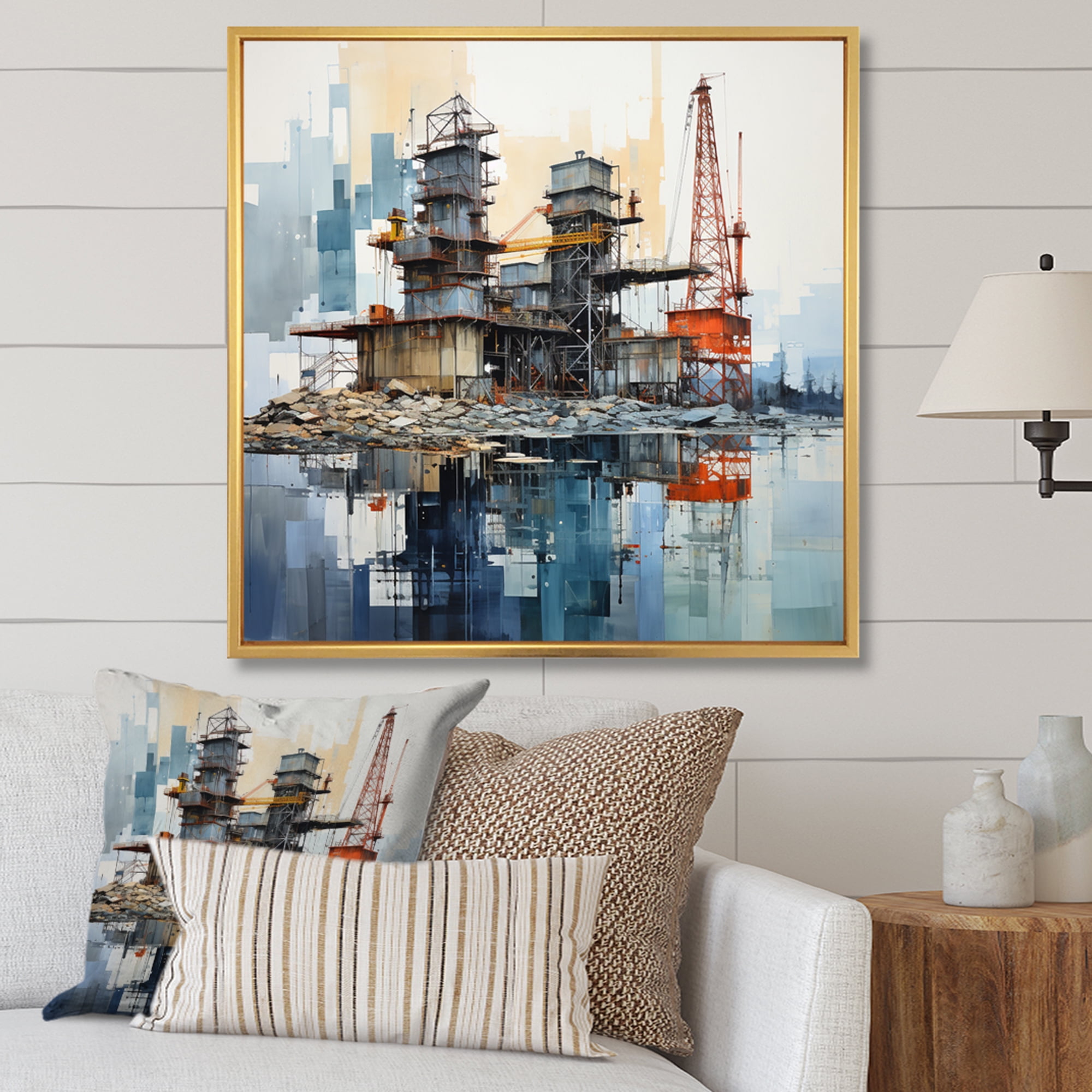 Designart "Blue Oil Rigs landscapes Industrial II" Oil Rigs / Fields ...