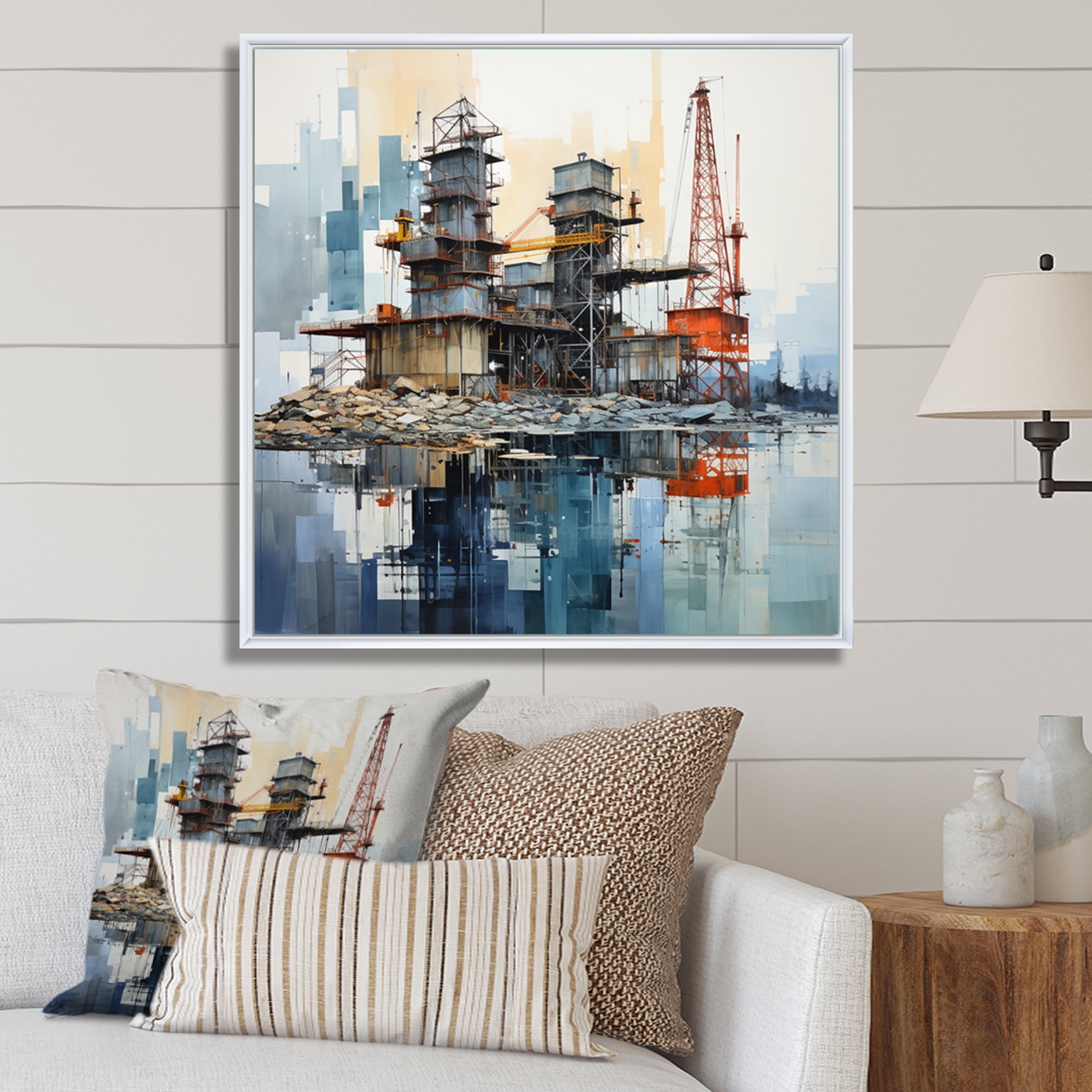 Designart "Blue Oil Rigs landscapes Industrial II" Oil Rigs / Fields ...