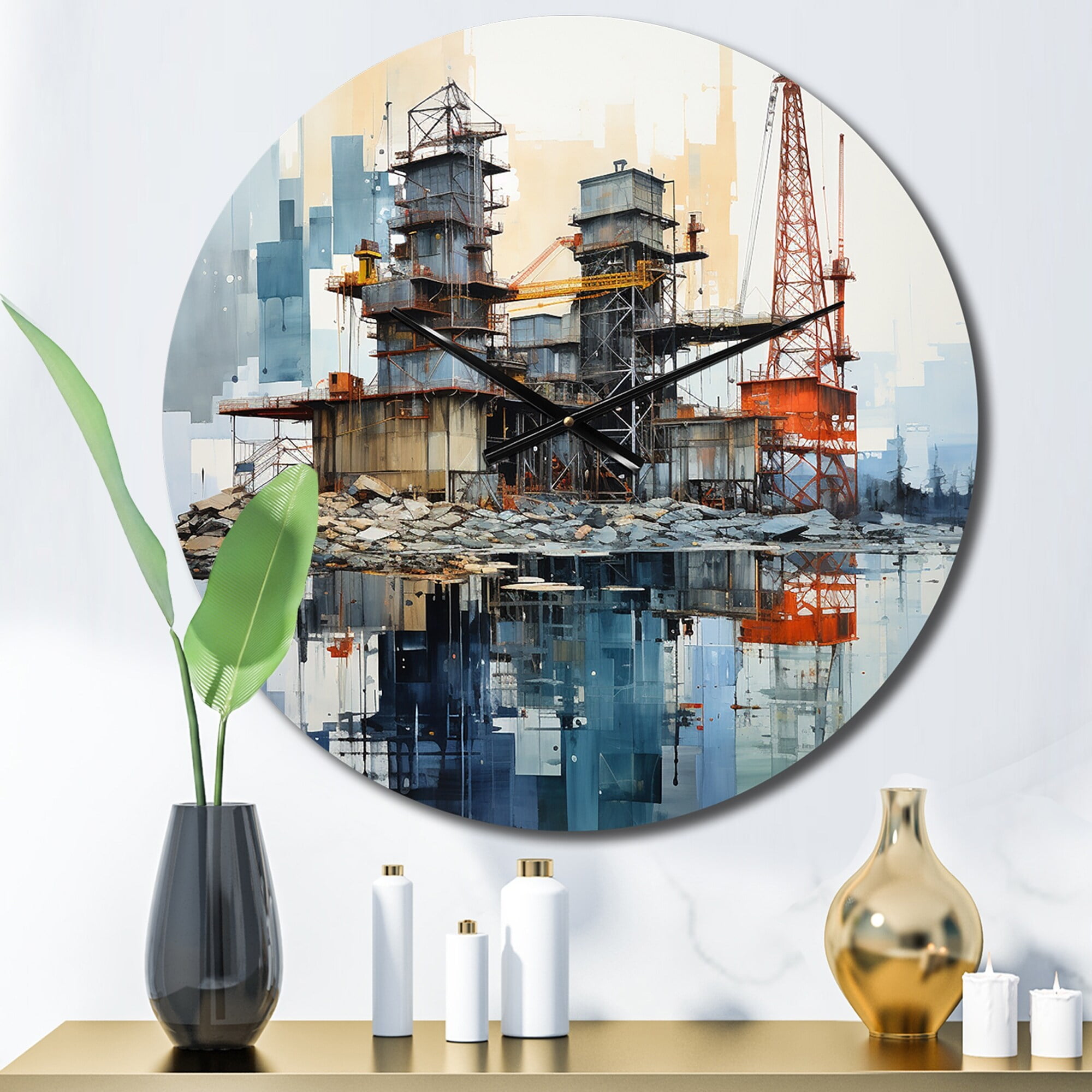 Designart "Blue Oil Rigs landscapes Industrial II" Oil Rigs / Fields ...