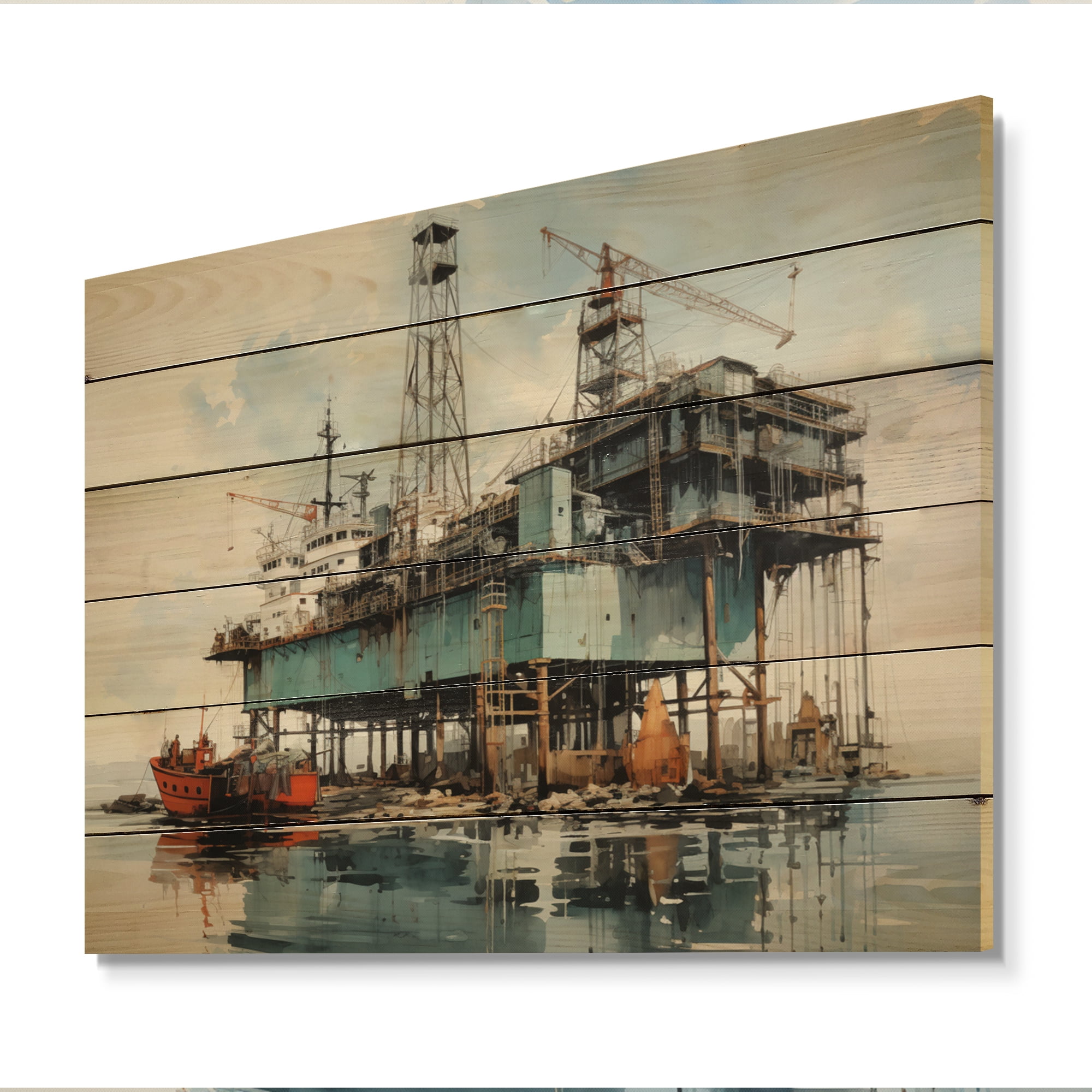 Designart "Blue Oil Rigs landscapes Industrial III" Oil Rigs / Fields ...