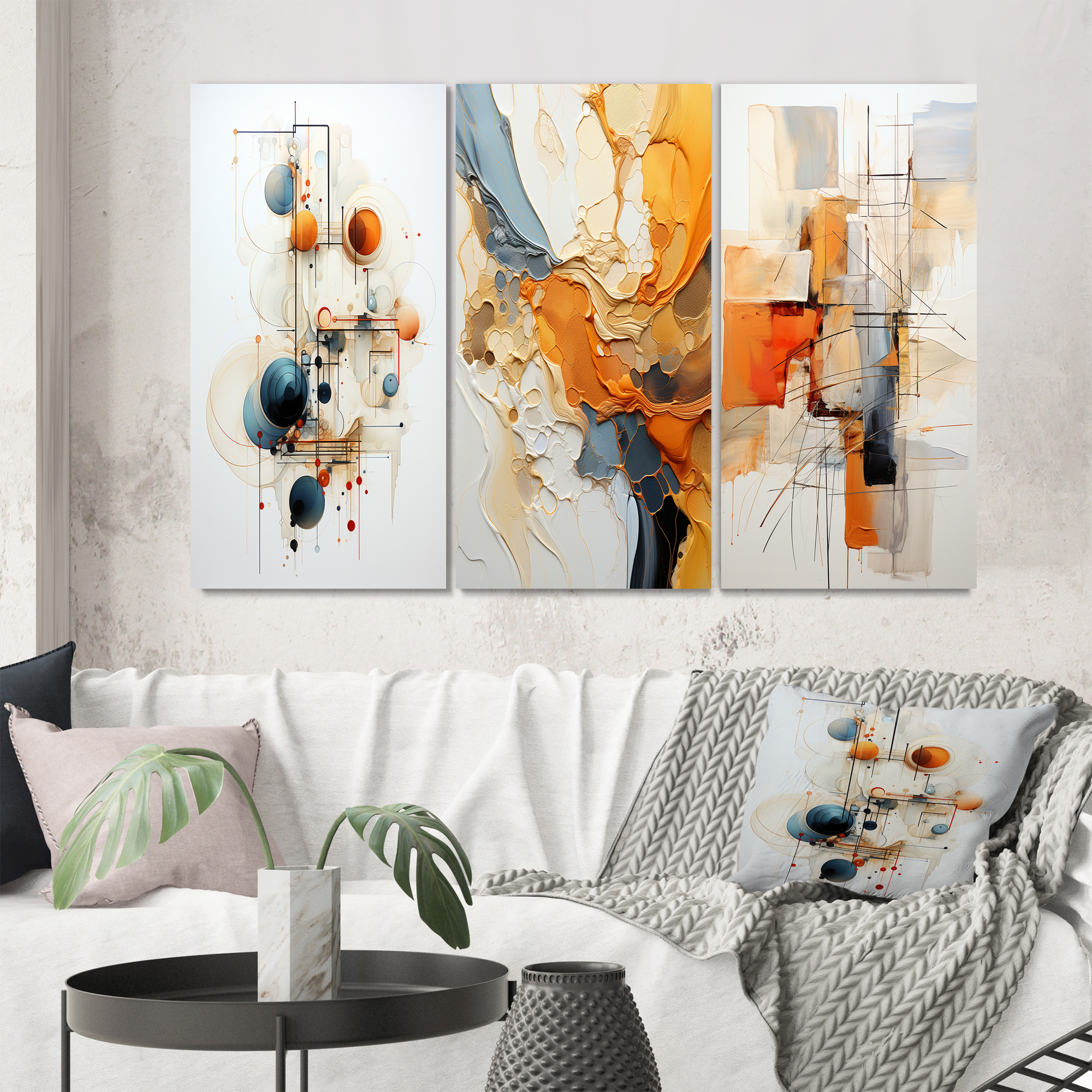 Designart "Blue Orange Line Art Conceptual Symbolism" Abstract Wall Art ...
