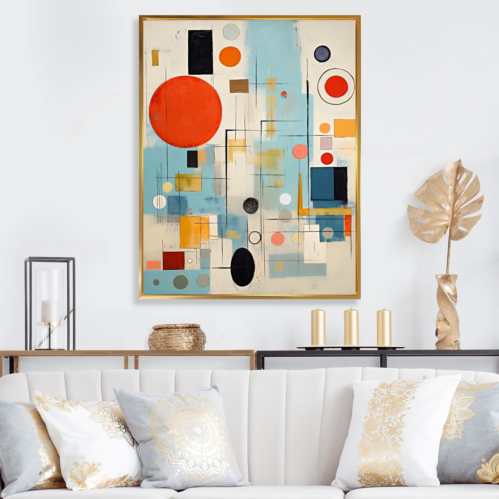 Designart "Blue Orange Mid Century modern Retro" Abstract Floater ...