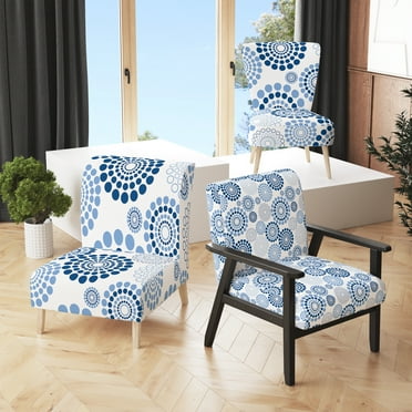 Grandee Club Chair with Swivel, Ocean Blue and White Coastal Pattern ...