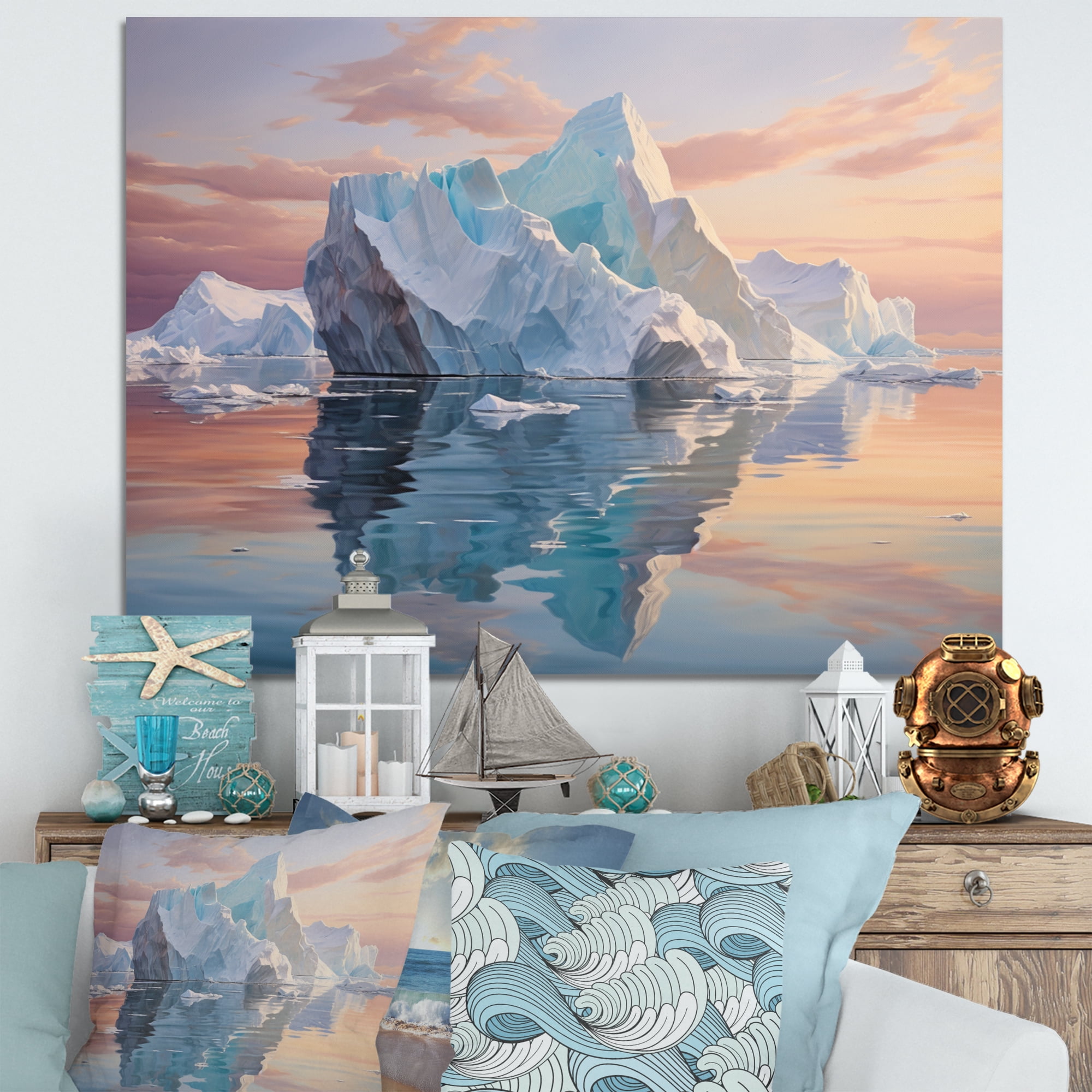Designart "Blue Peach Iceberg Frozen Serenity" Landscapes Wall Decor ...
