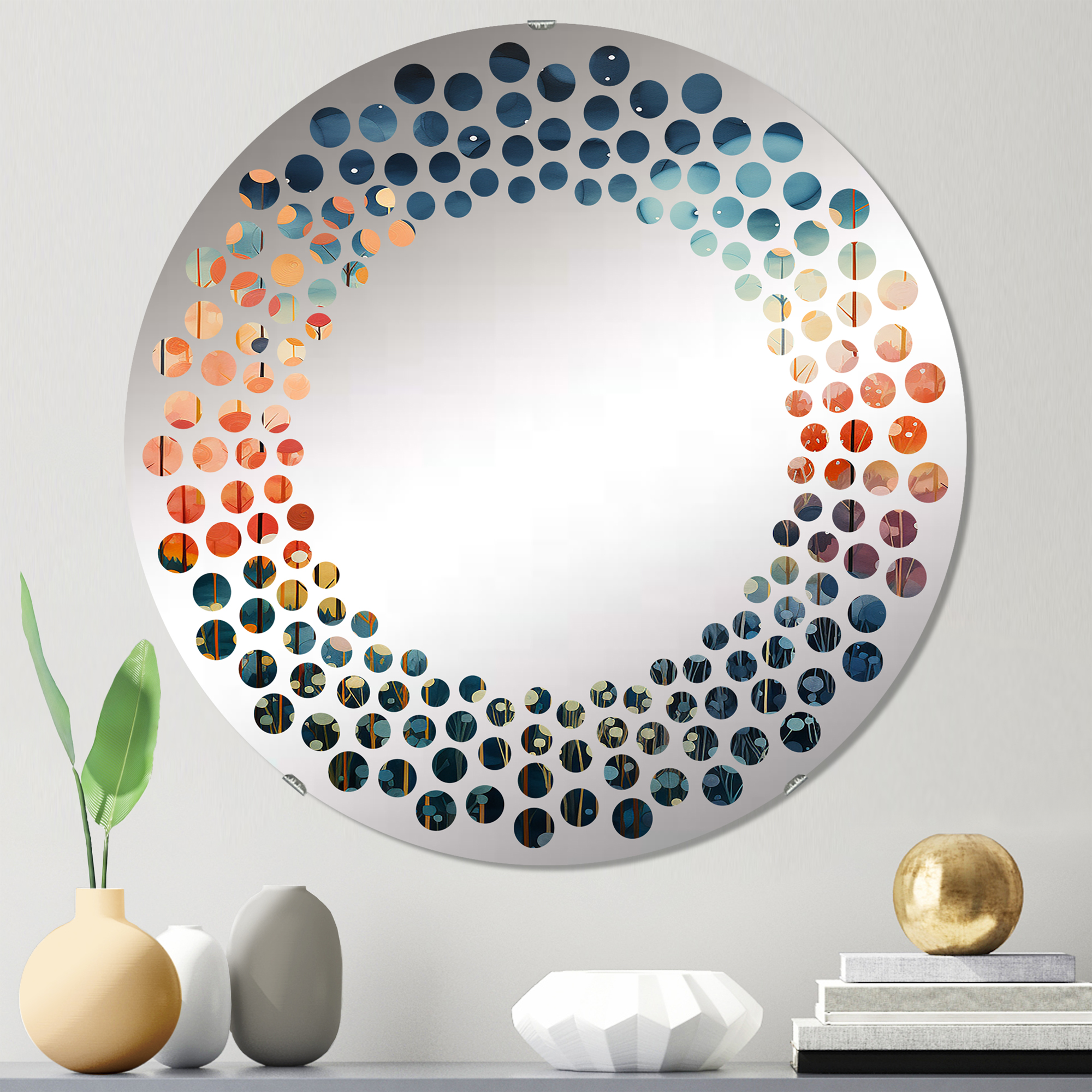 Designart "Blue Pink Mid Century Abstract Horizon" Abstract Polka Dot ...