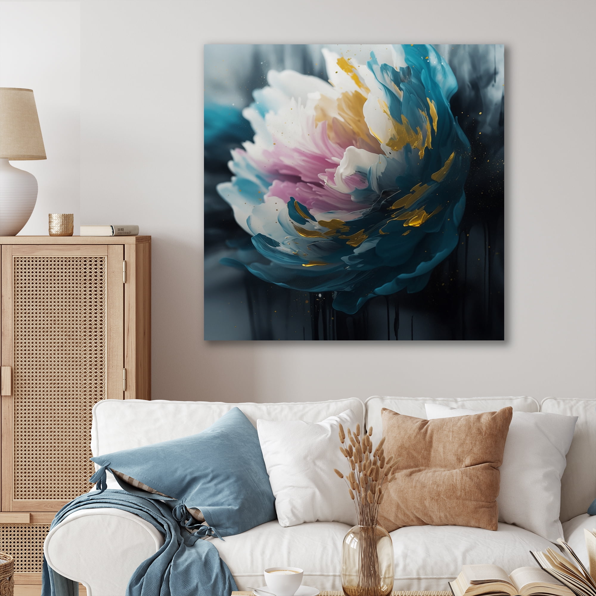 Designart "Blue Pink Peonies Artistry III" Floral Peony Wall Art Print ...