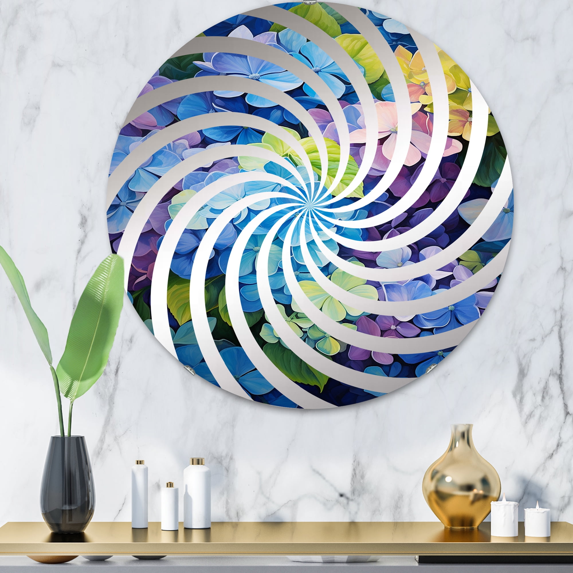 Designart "Blue Purple Hydrangea Petals In Flow" Floral Vortex Round ...